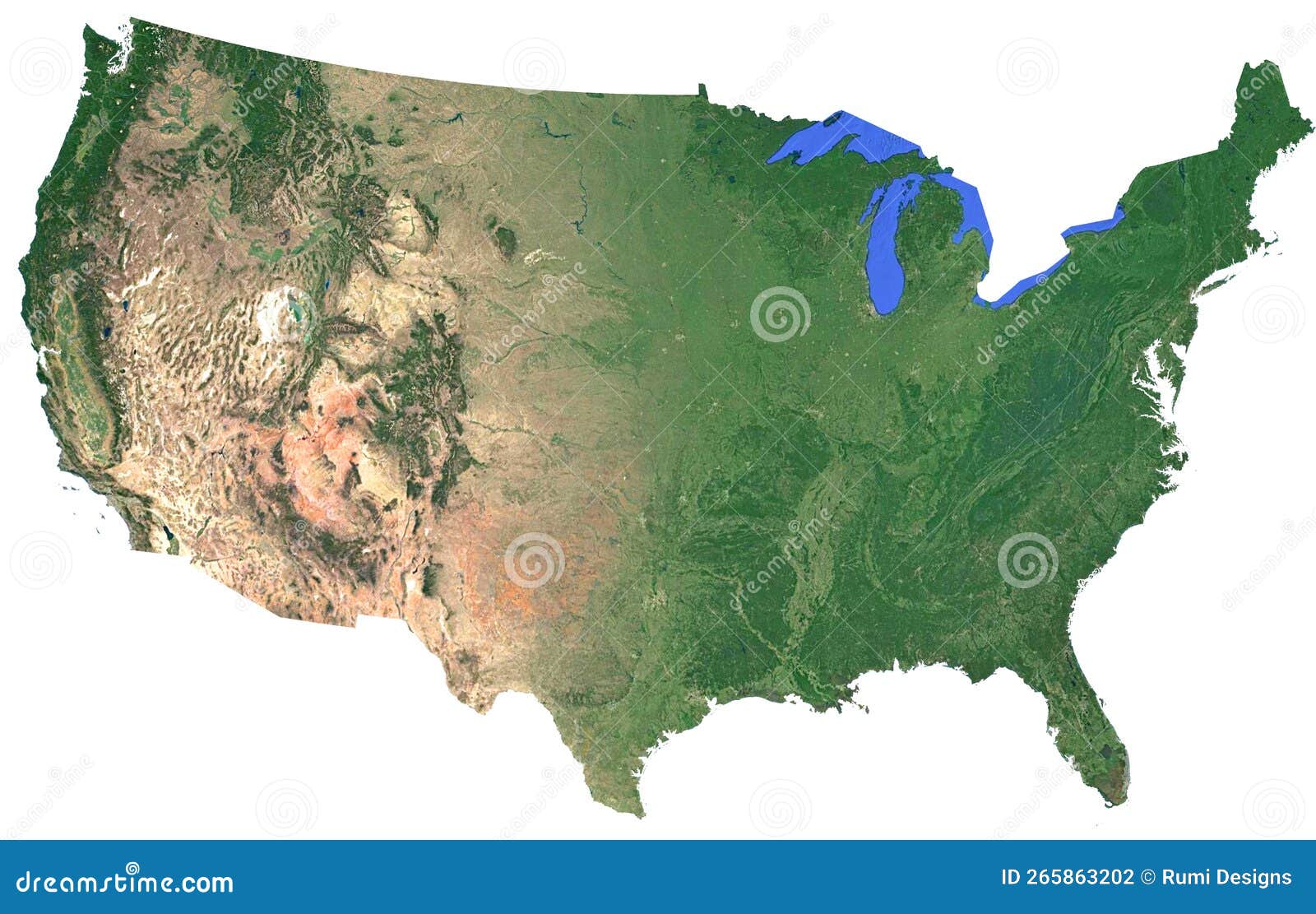 USA satellite image map stock illustration. Illustration of branch ...
