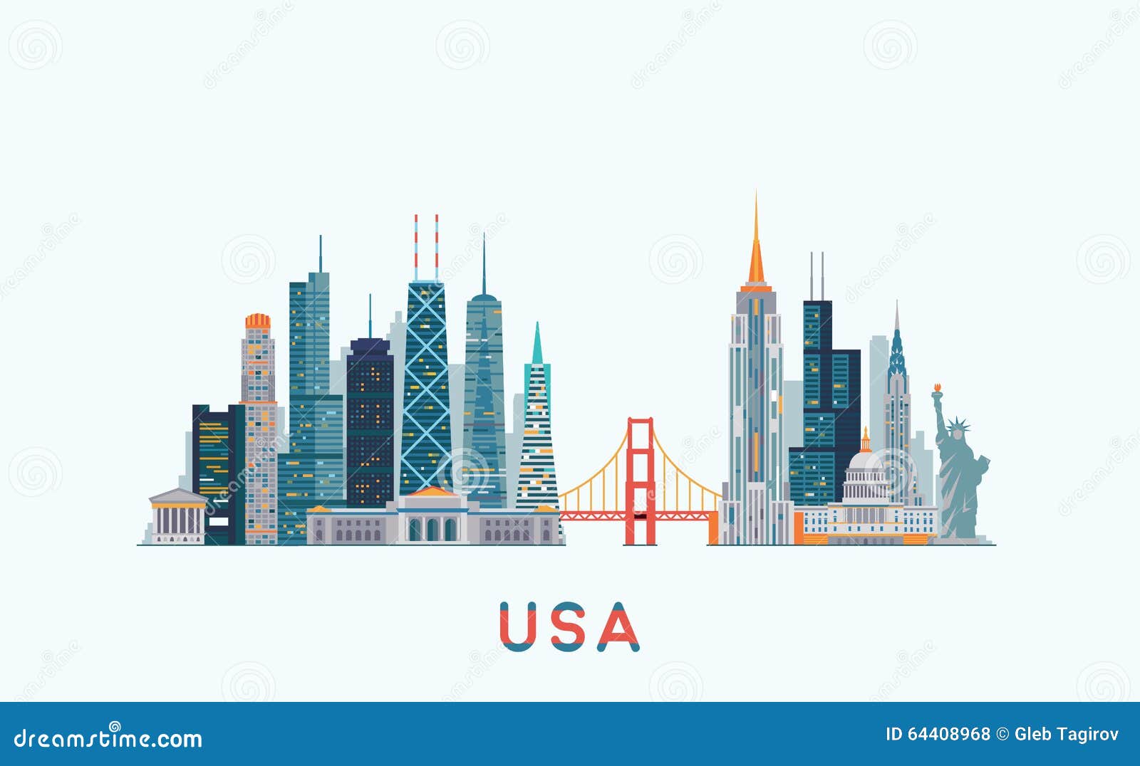 USA Skyline. Vector Illustration Stock Vector - Illustration of ...