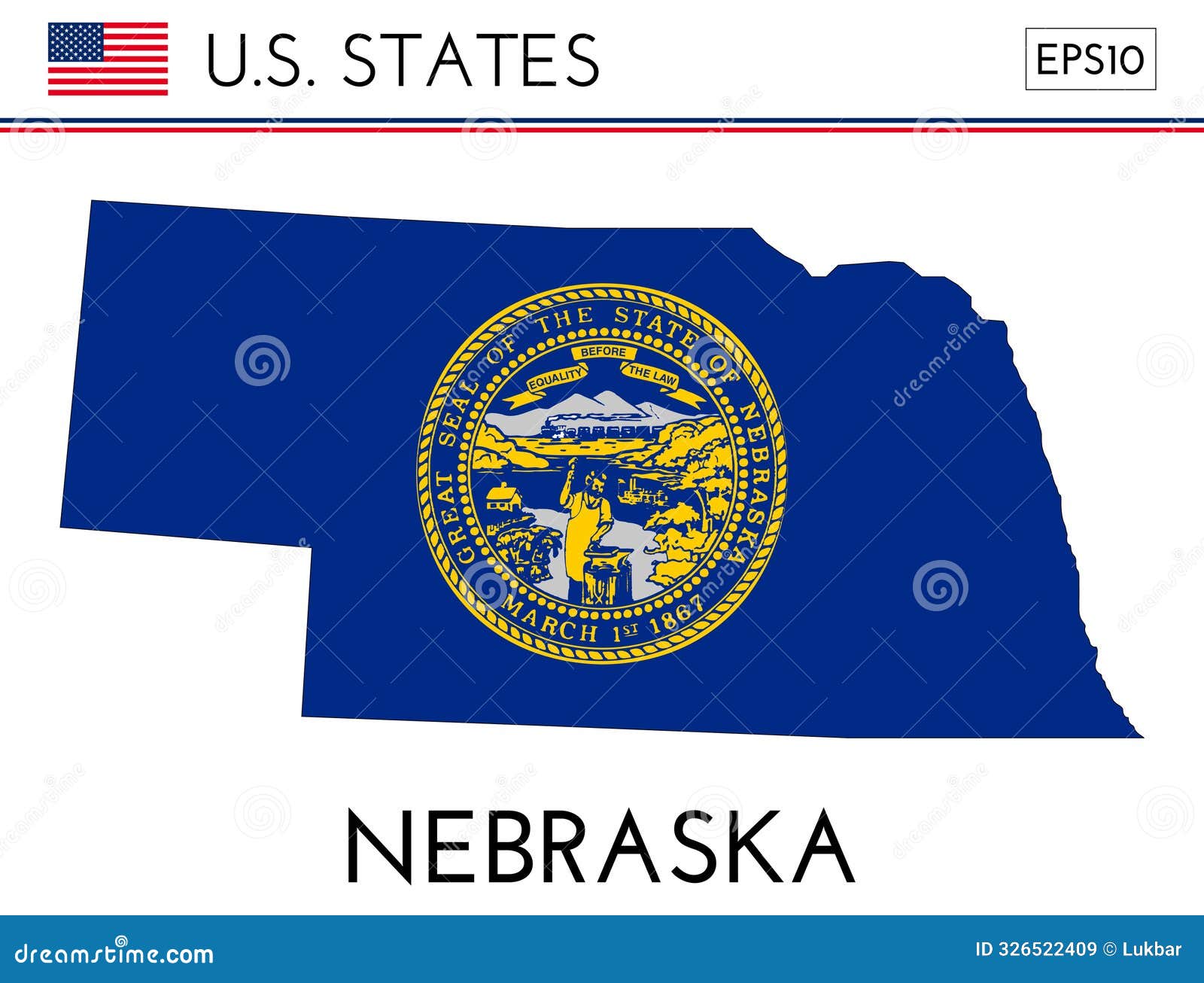 Nebraska USA State Map Shape with Flag. Map of Nebraska in the Nebraska ...