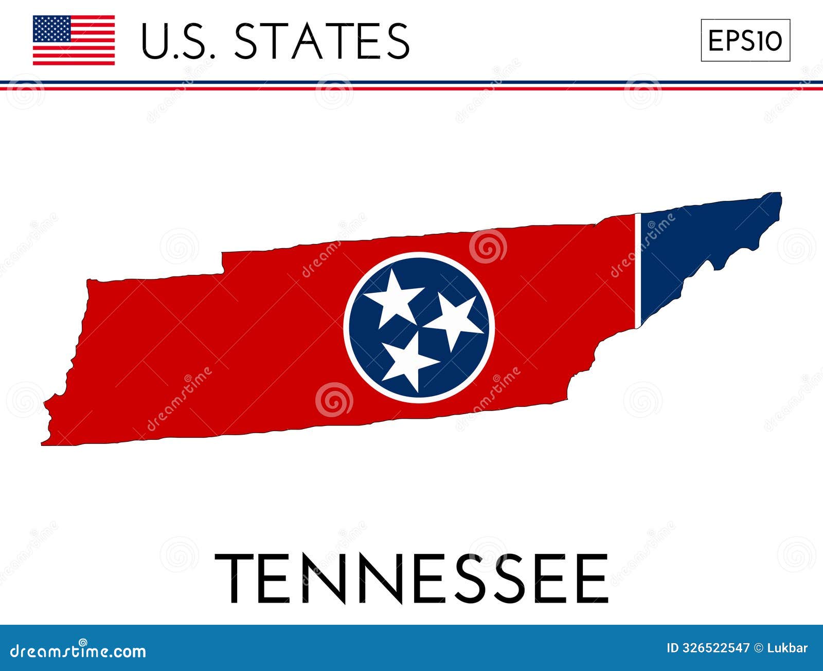 Tennessee USA State Map Shape with Flag. Map of Tennessee in the ...