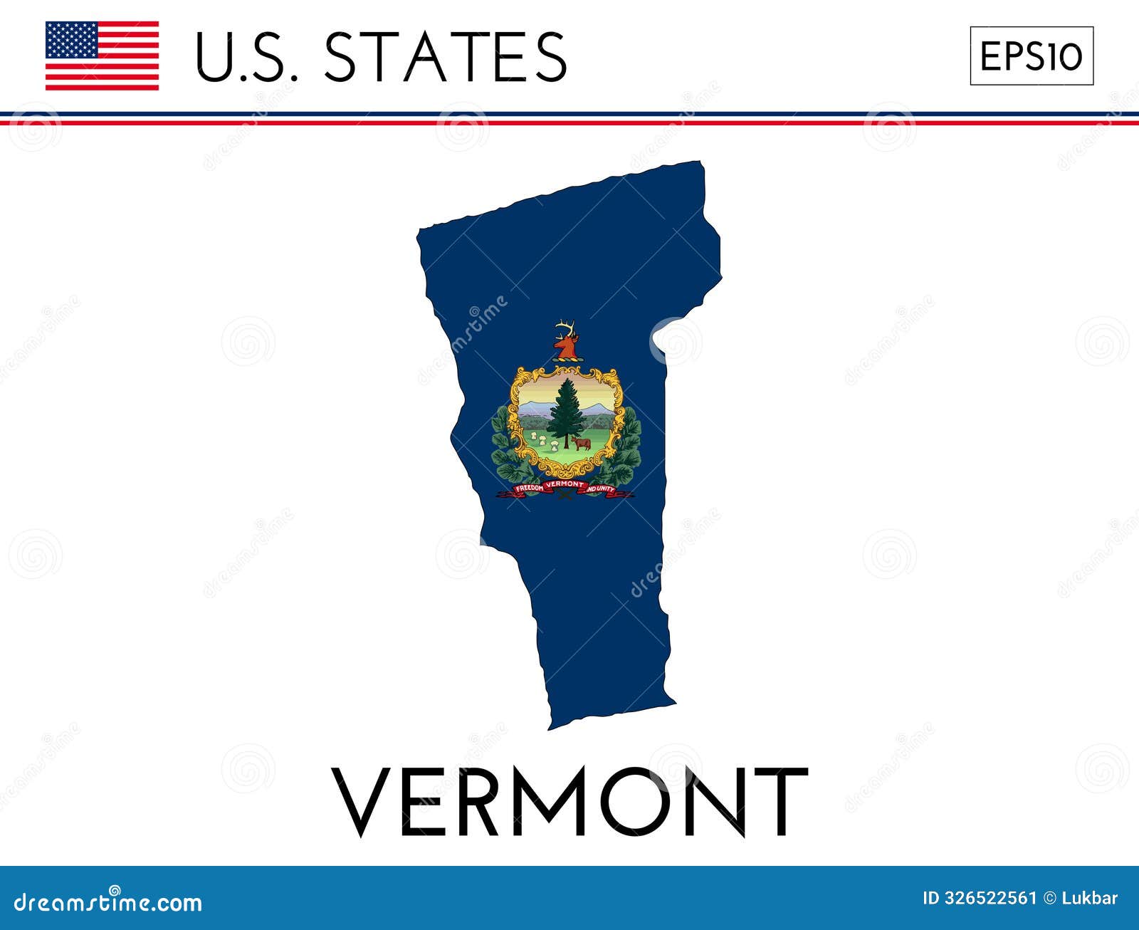 Vermont USA State Map Shape with Flag. Map of Vermont in the Vermont ...