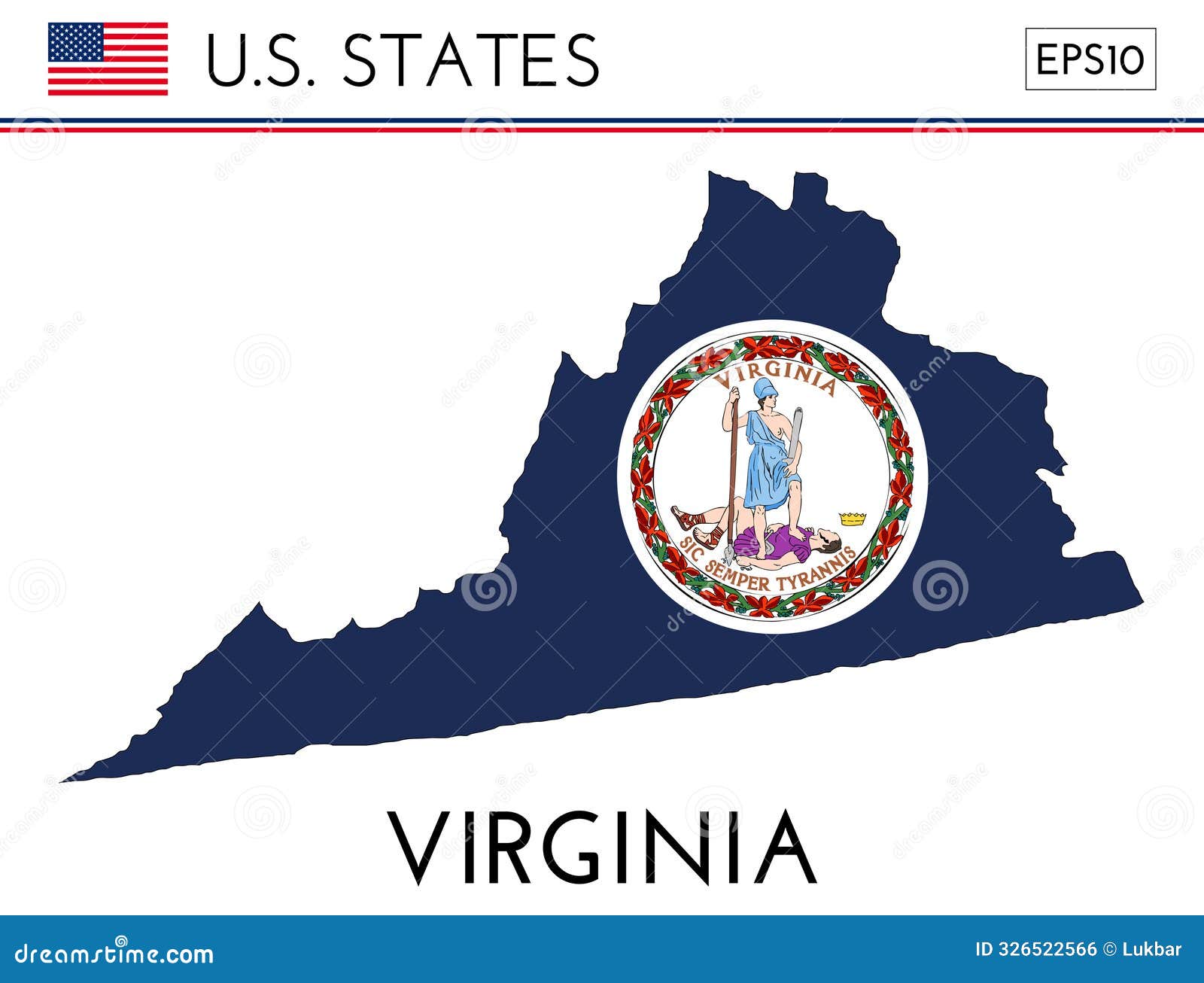 Virginia USA State Map Shape with Flag. Map of Virginia in the Virginia ...
