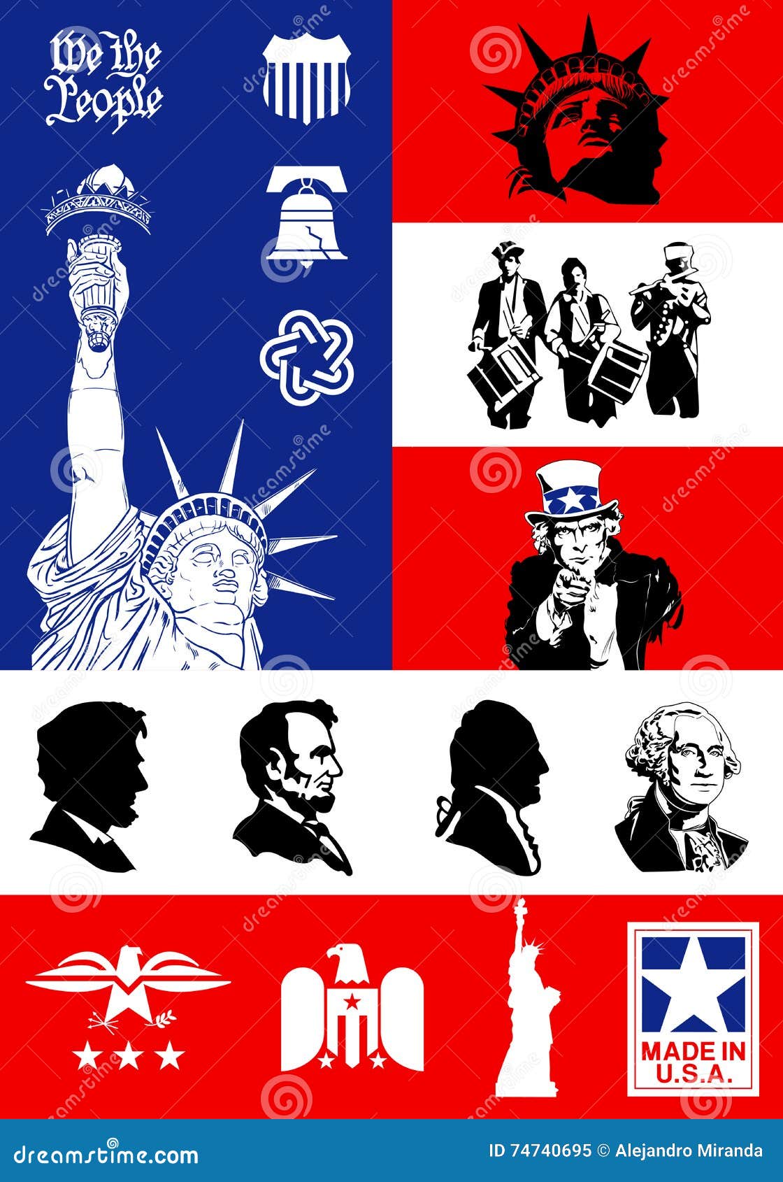 USA Symbols - Icon Set with Flag Background Stock Vector - Illustration ...