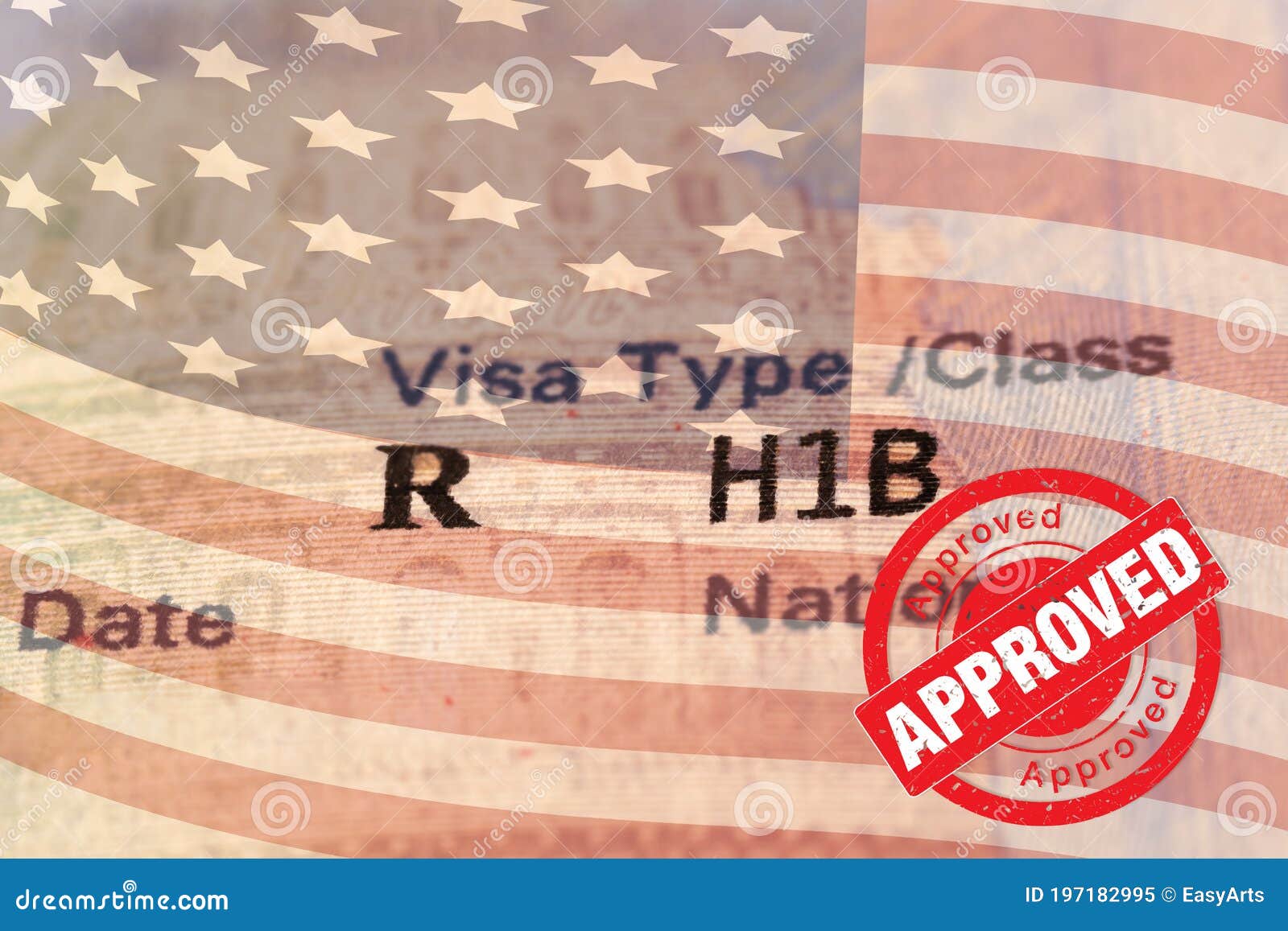 USA Temporary Work Visa H1B Approval Stamp Stock Image - Image of depth ...