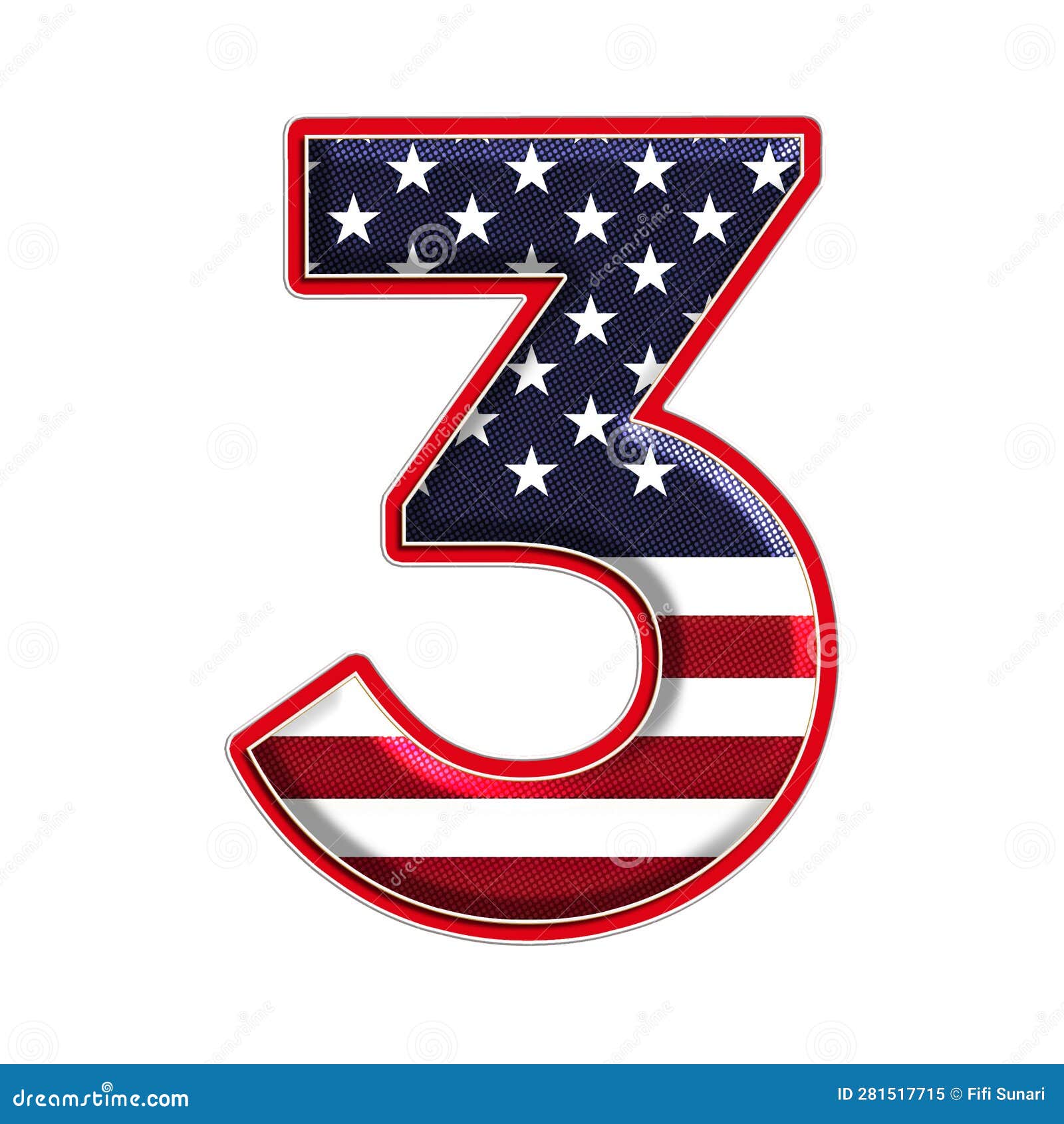 4th July US Flag Number 3 Three Stock Image - Illustration of three ...