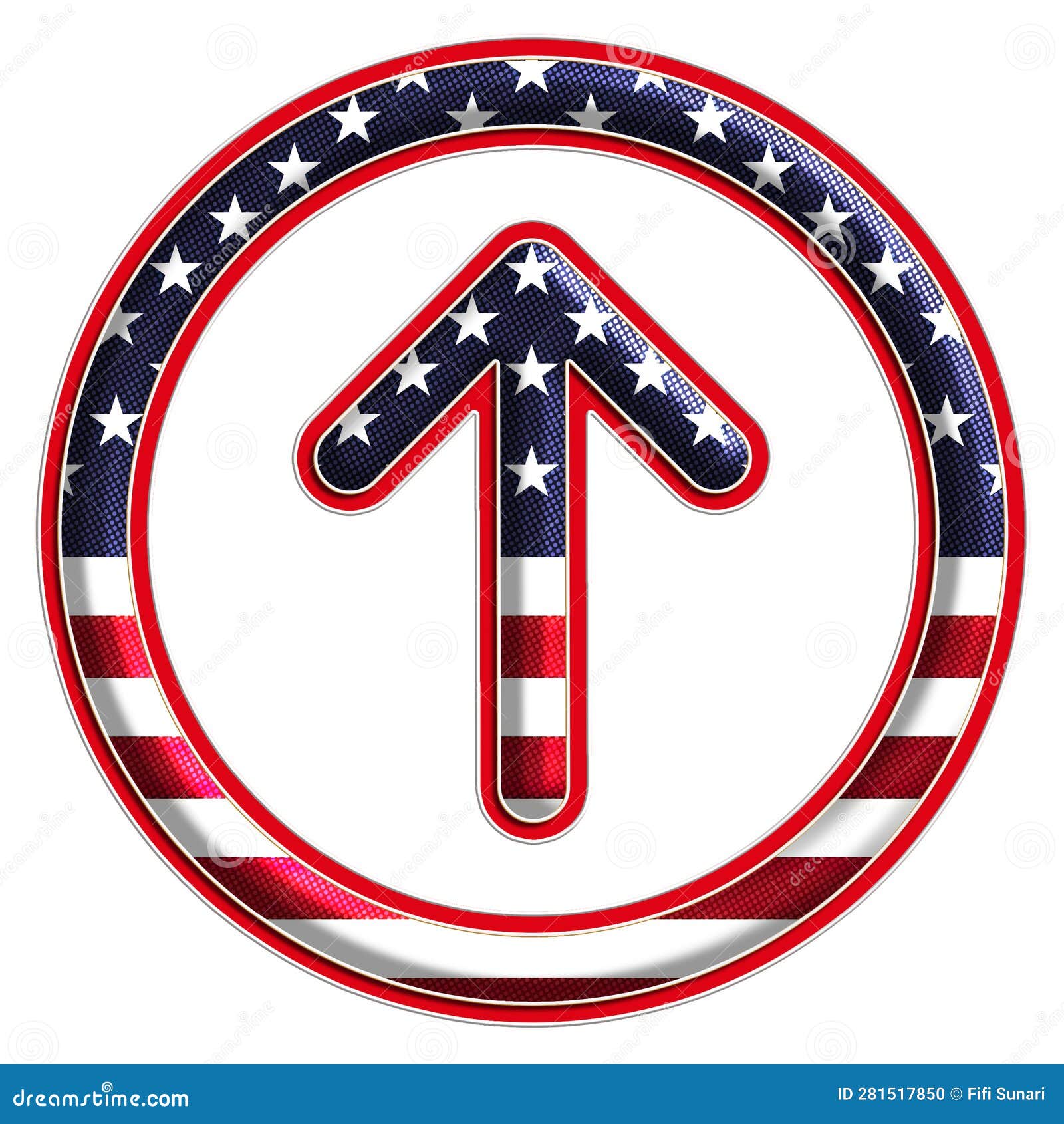 4th July US Flag Upward Arrow Icon Symbol with Circle Frame Stock Photo ...