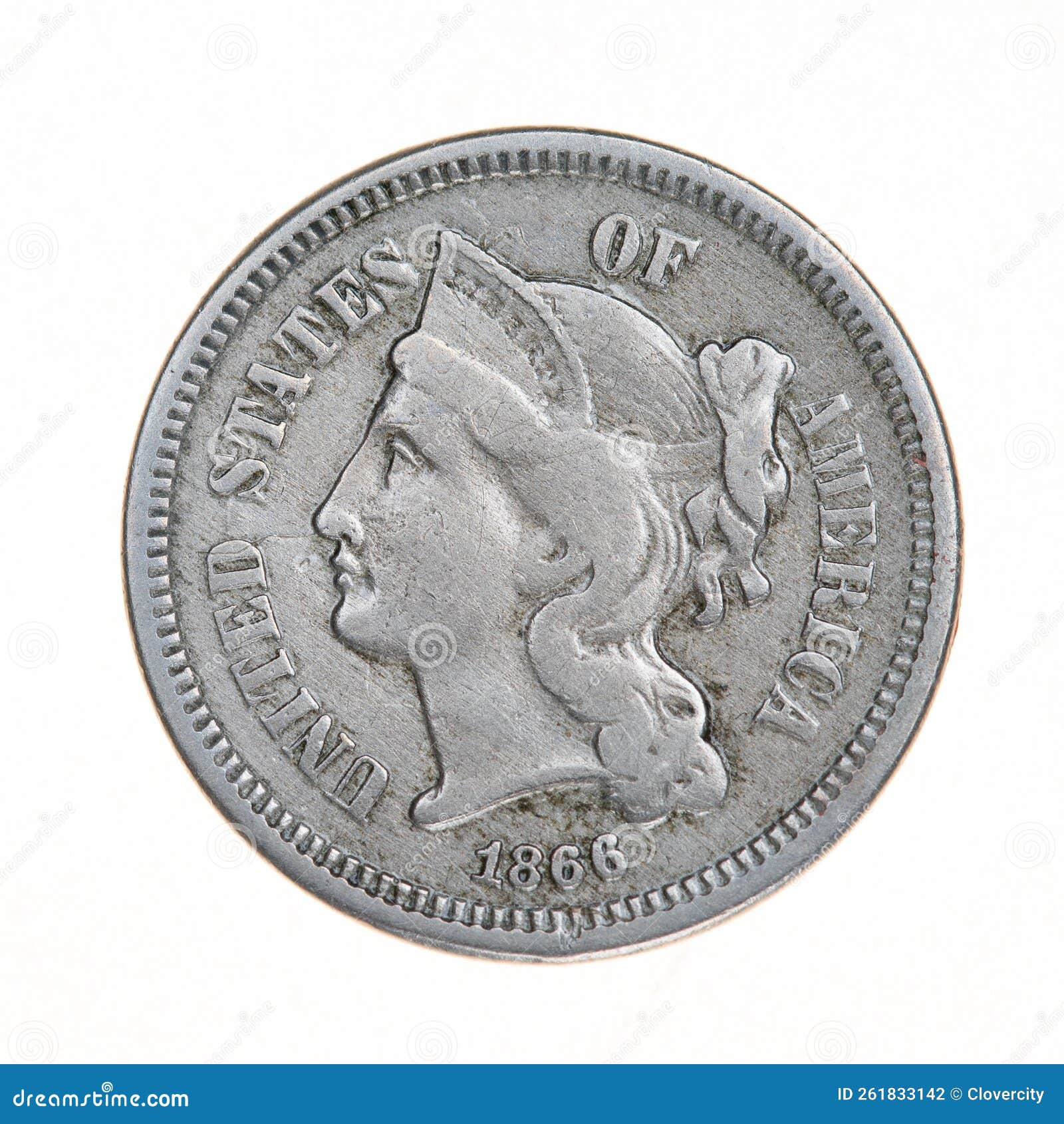 1866 USA Three Cent Coin stock photo. Image of coins - 261833142