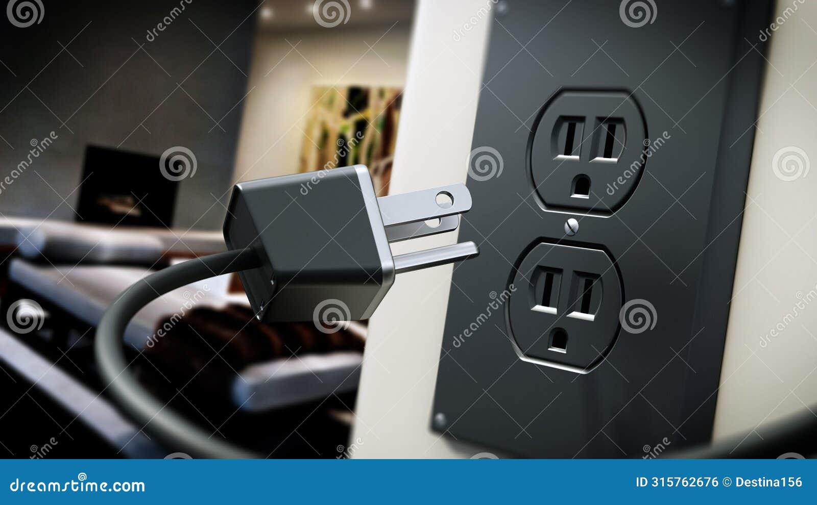 USA Type AC Power Plug And Socket On The Wall. 3D Illustration ...