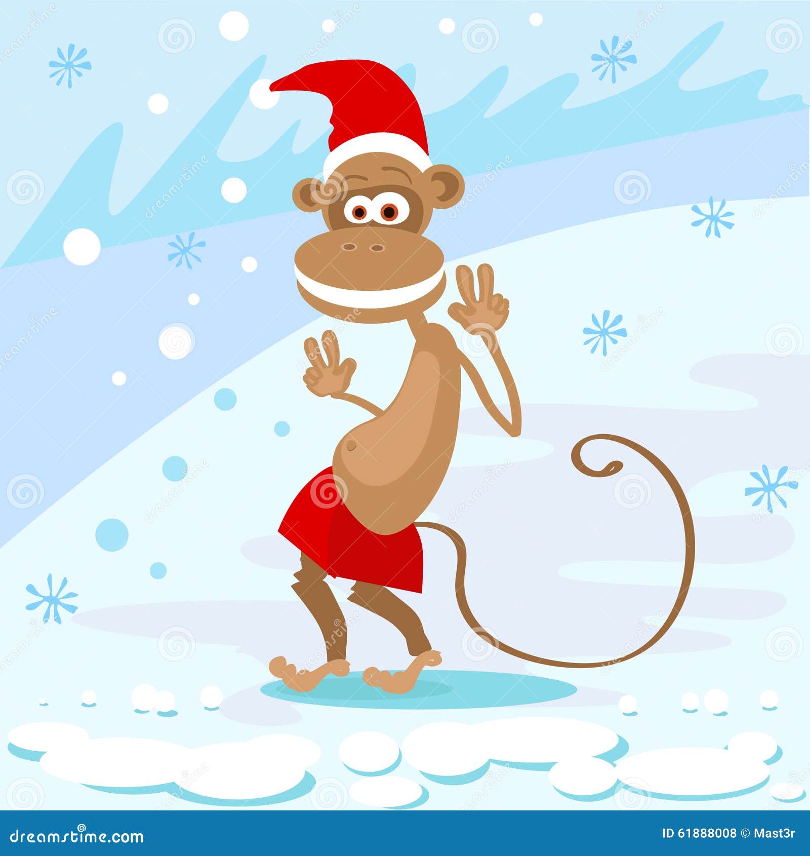 Usage Heureux Santa Hat Show Peace Two De Sourire De Singe Illustration ...