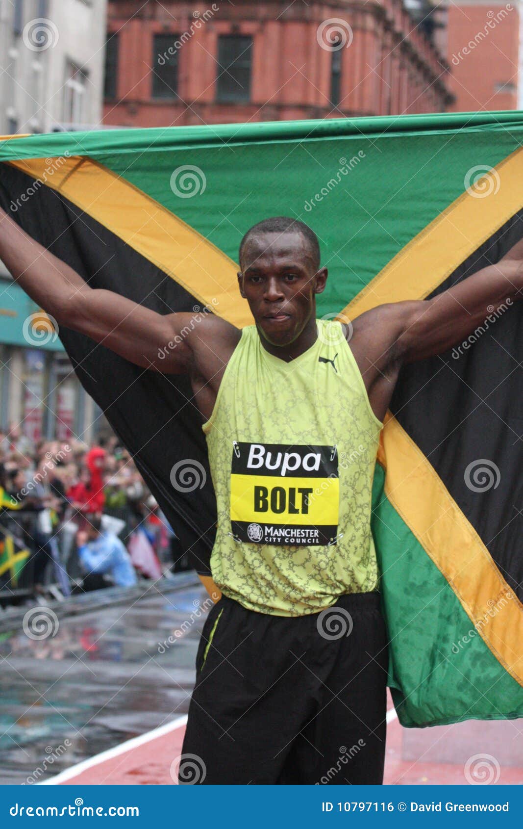 Usain Bolt with flag. editorial photo. Image of jamaican - 10797116