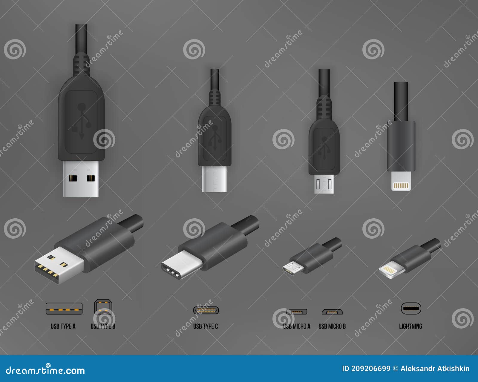 USB all type stock vector. Illustration of typec, line - 209206699