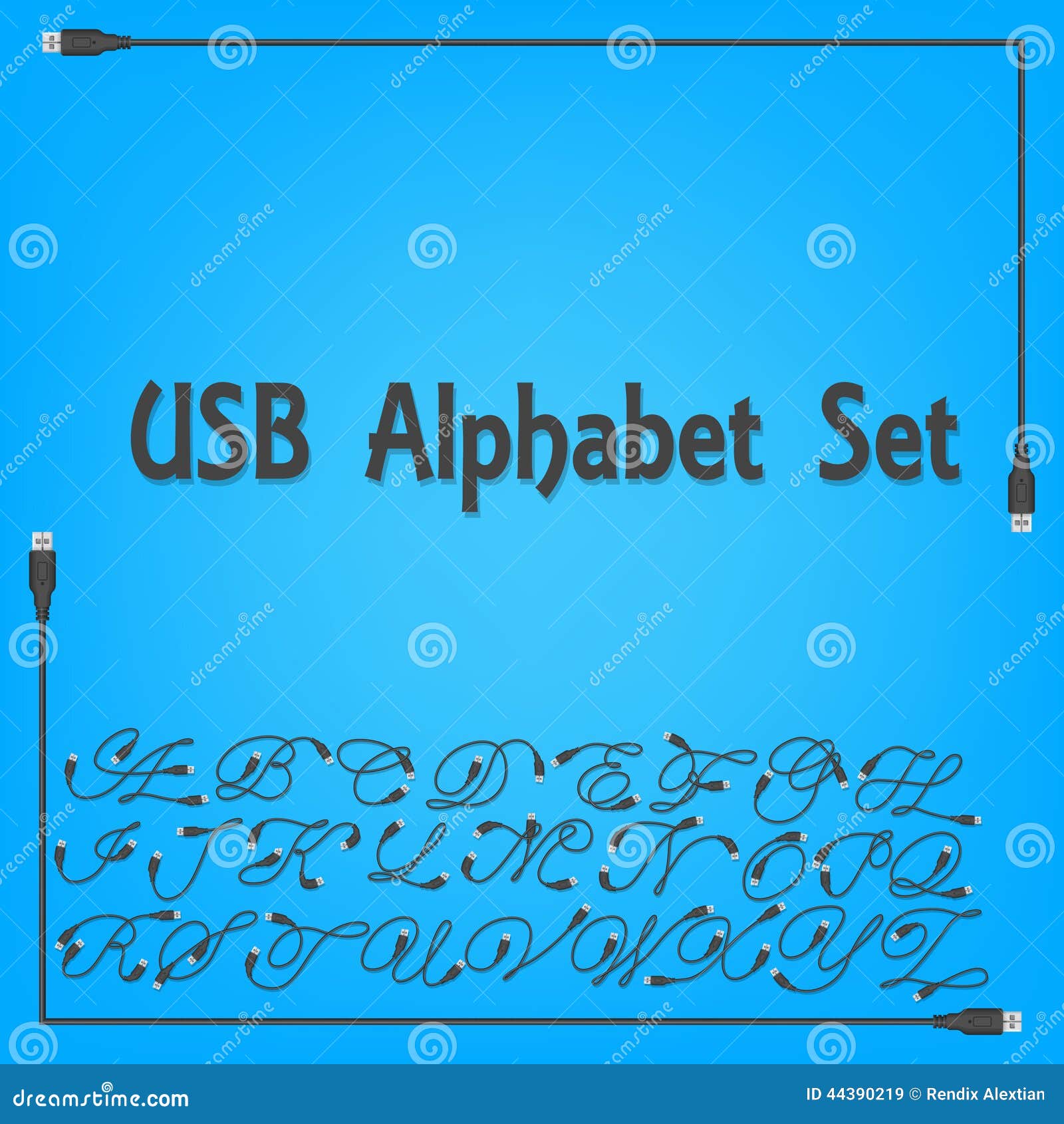 USB Alphabet Upper Case Design Stock Vector - Illustration of dimension ...