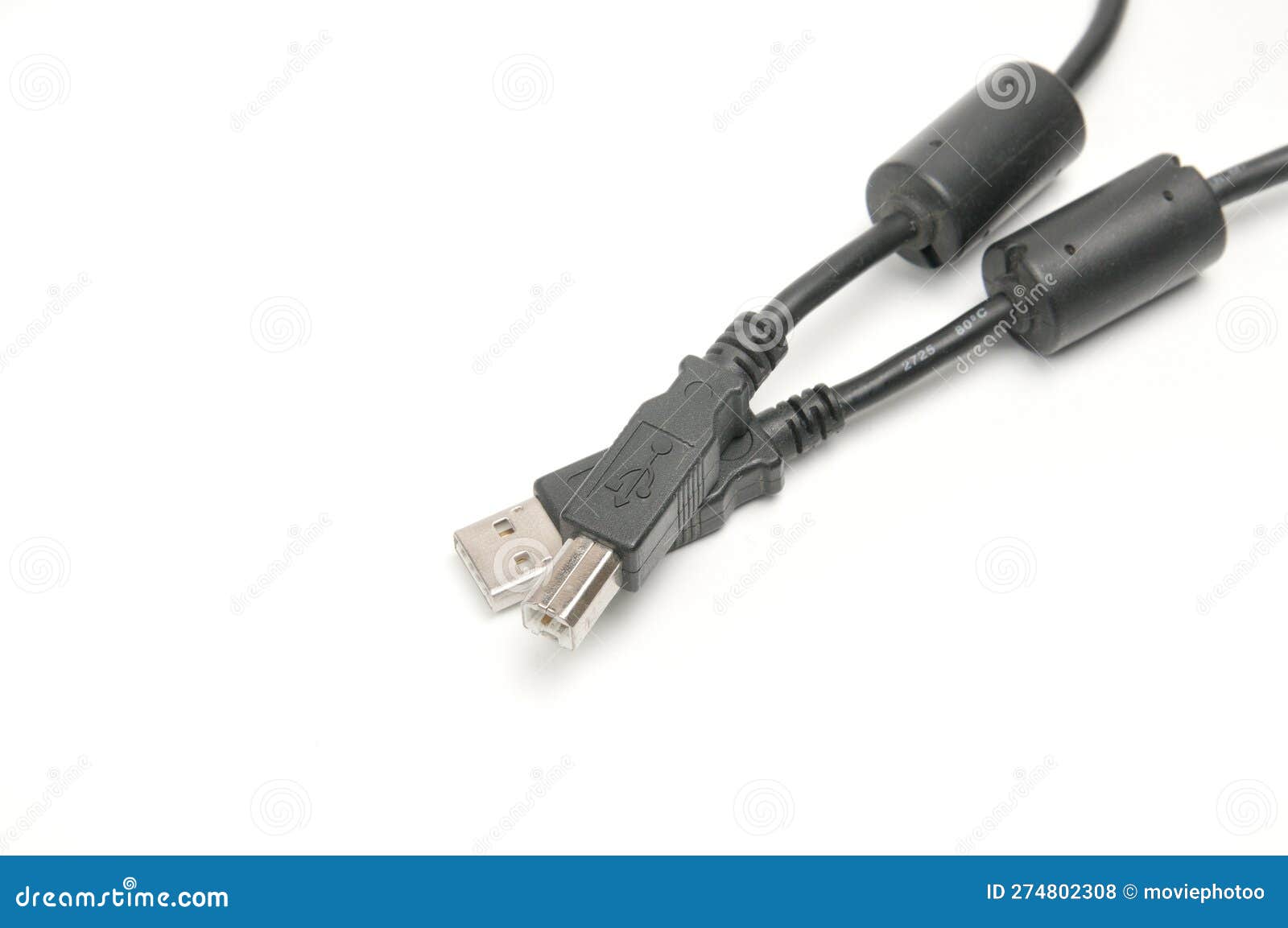 USB a and USB B Printer Plug Cable on White Background Stock Photo ...