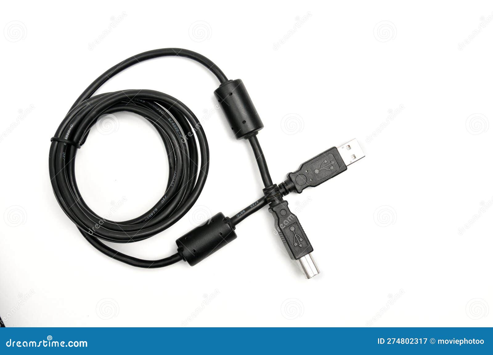 USB a and USB B Printer Plug Cable on White Background Stock Image ...