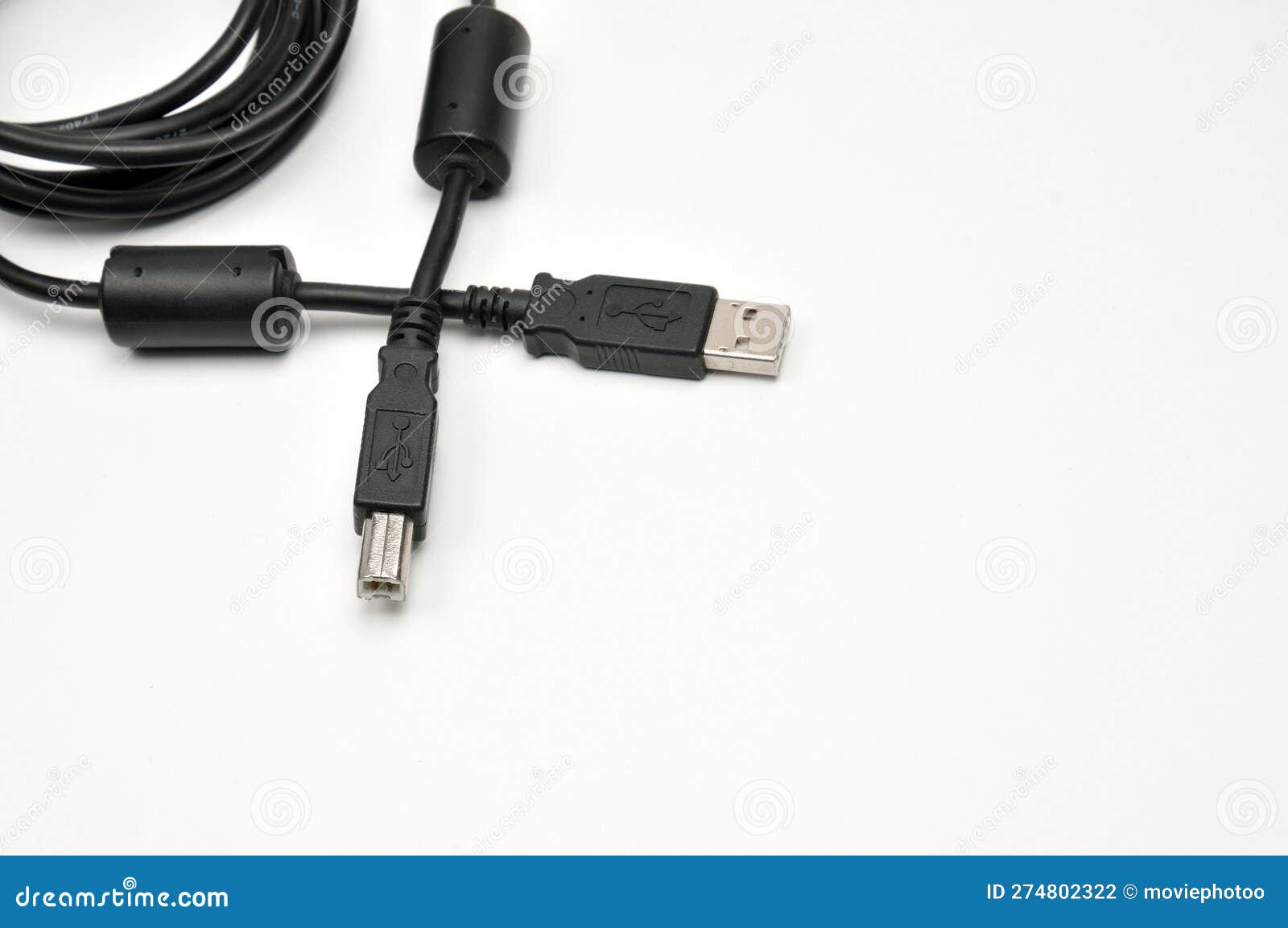 USB a and USB B Printer Plug Cable on White Background Stock Photo ...