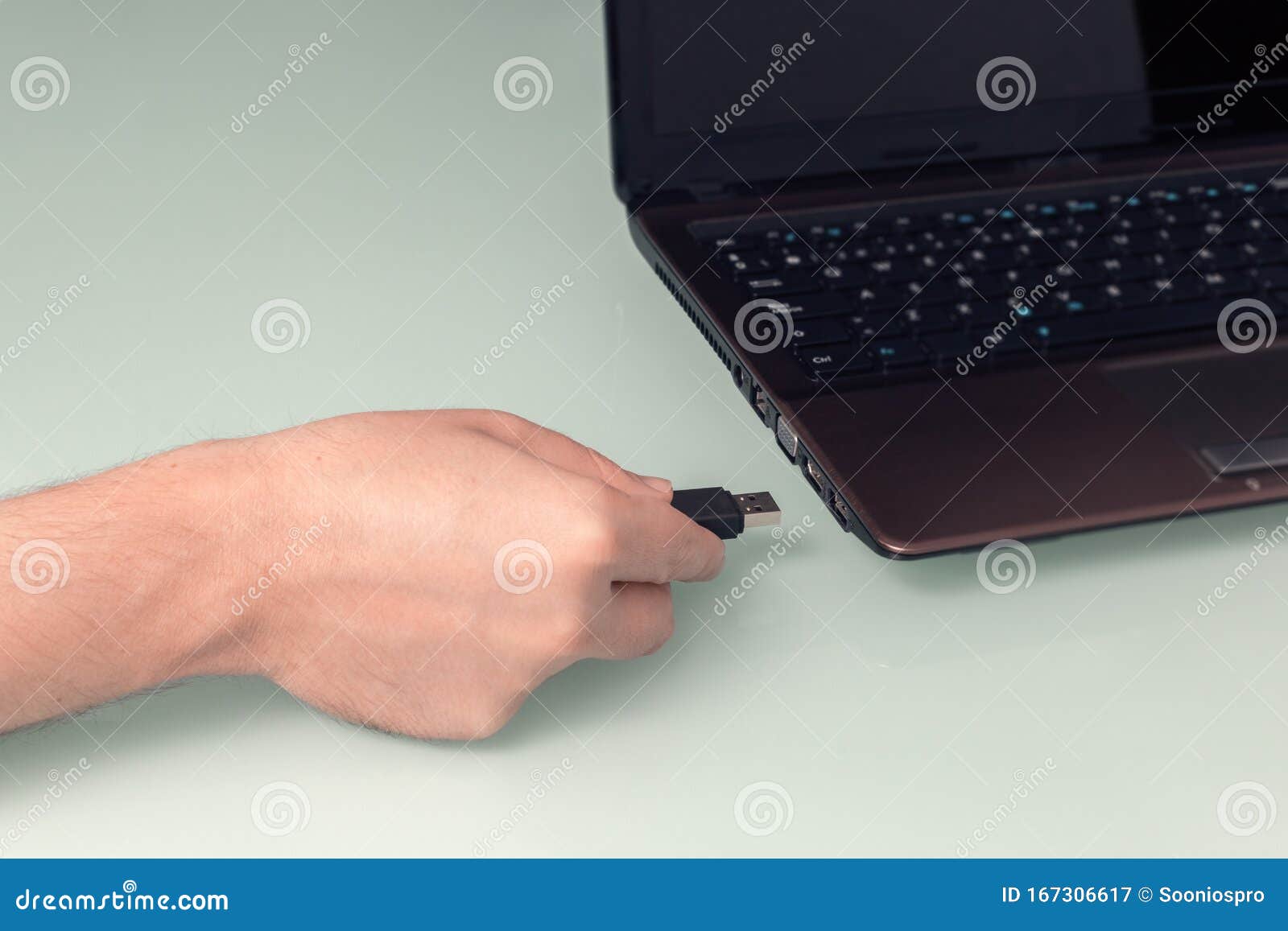 USB - Black Flash Memory in Hand by Connecting it To the Laptop Stock ...