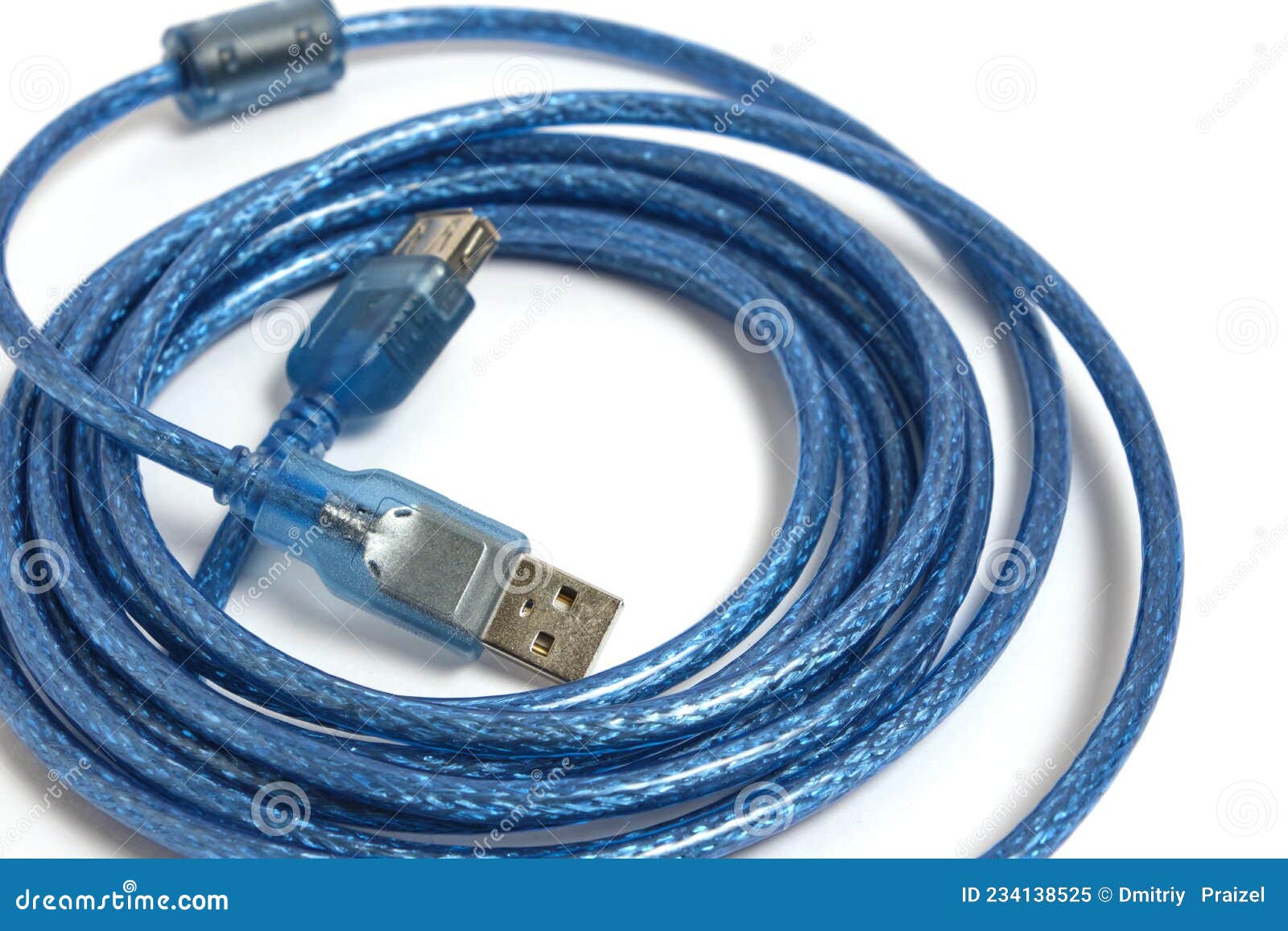 USB Cable is Blue on a White Background Stock Image - Image of data ...