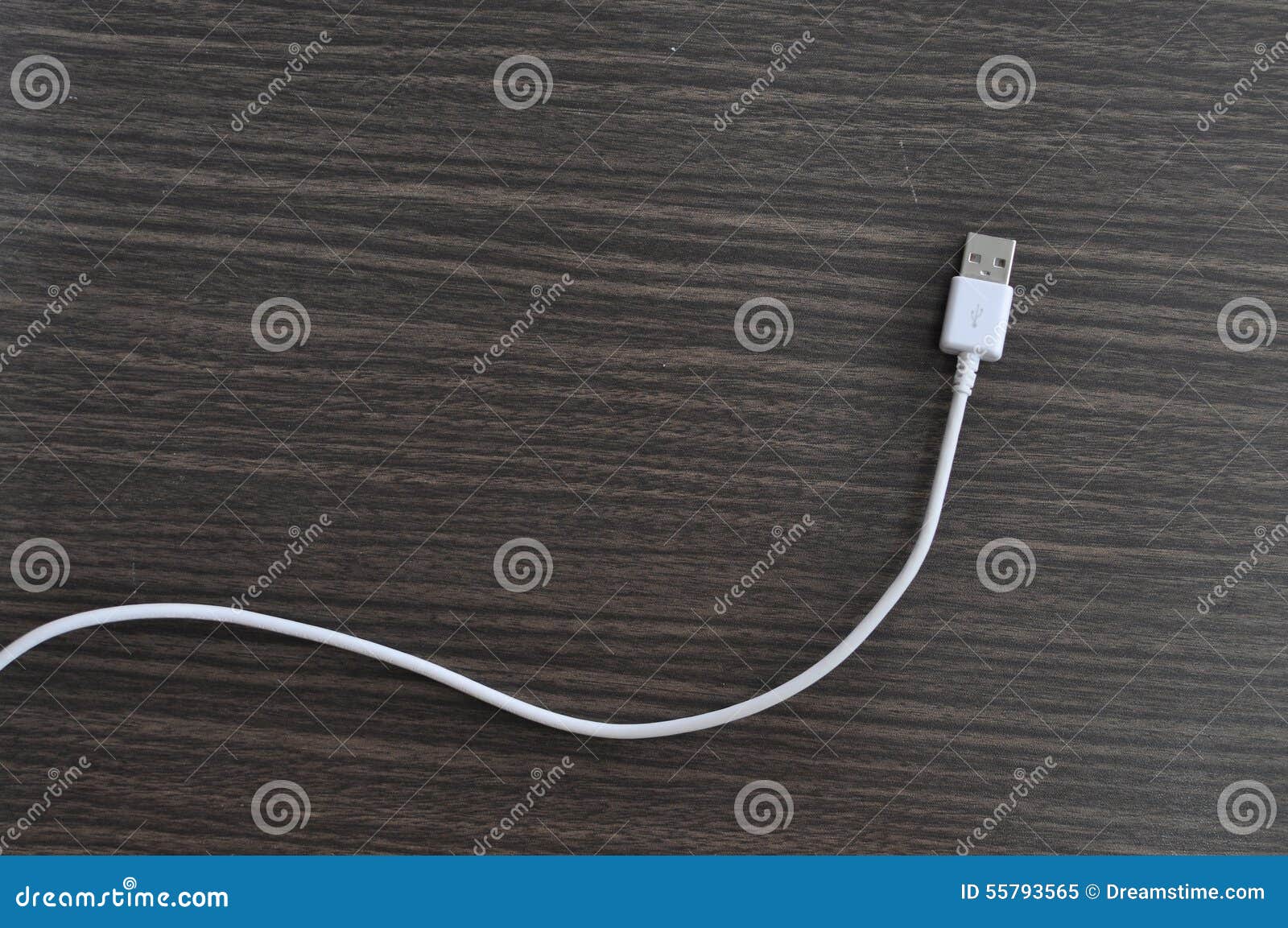 USB Cable Charging on Wood Table Stock Image - Image of cell, table ...