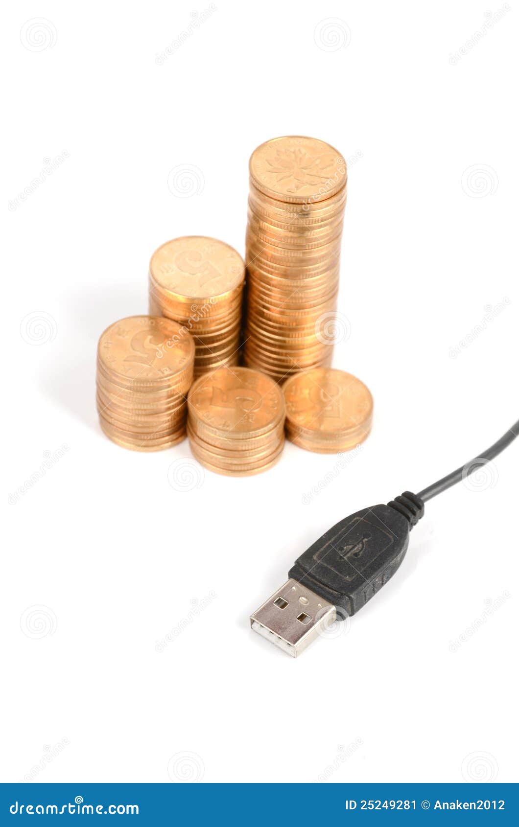 USB cable and coin stock image. Image of connect, cent - 25249281