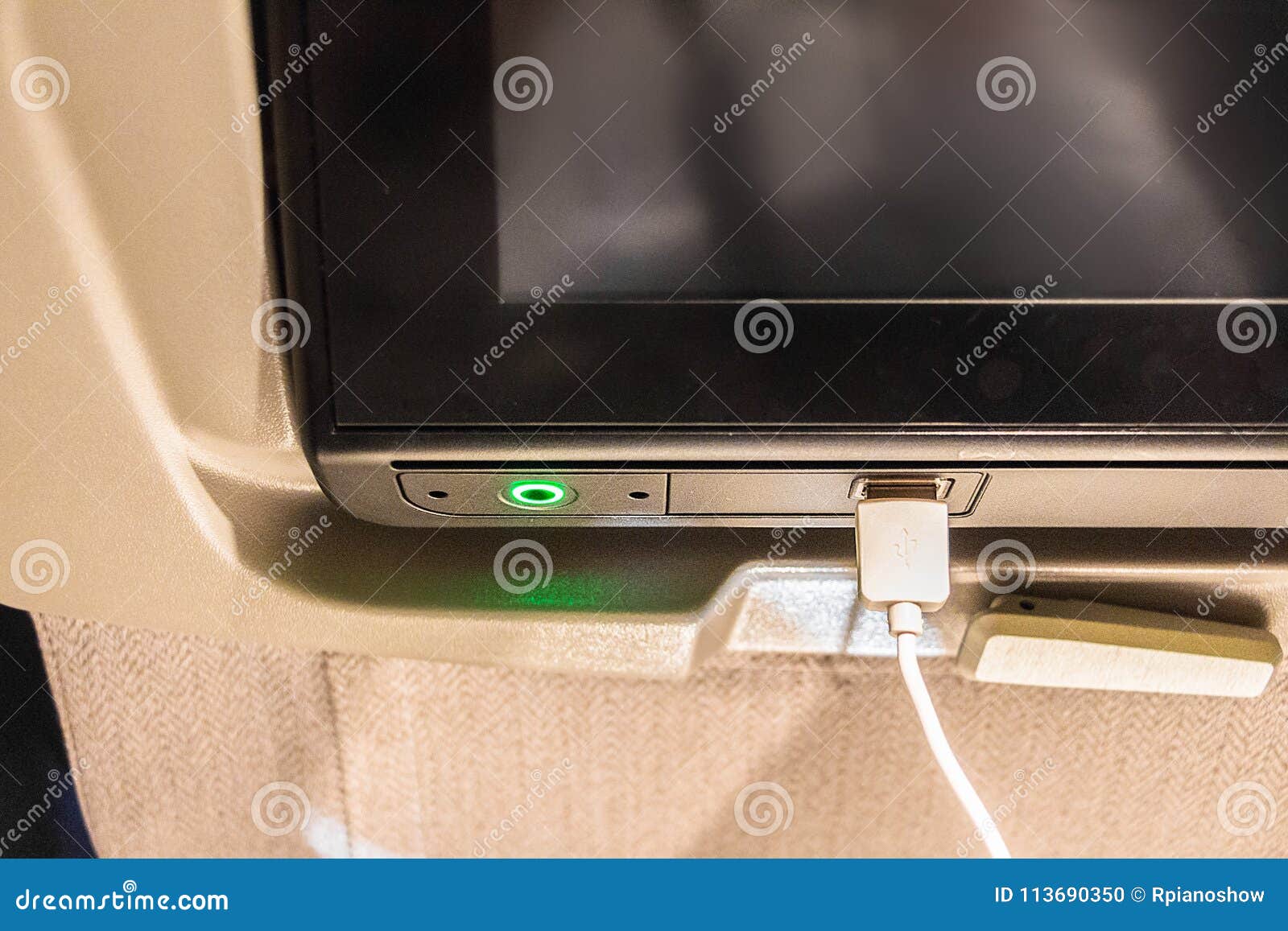 USB Socket on an in Flight Screen in Economy Class. Stock Photo - Image ...