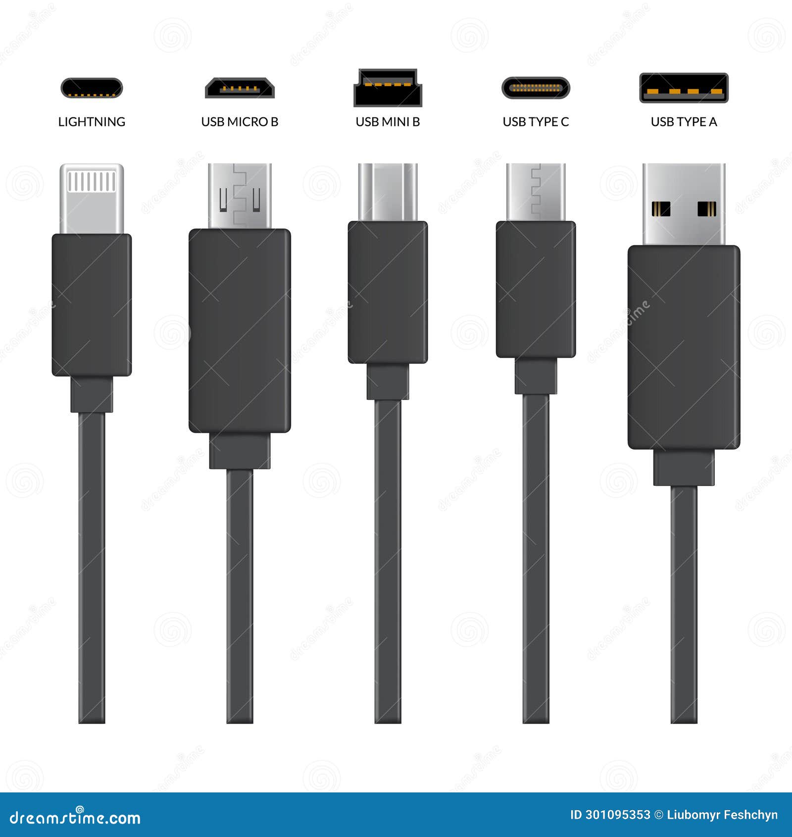 Usb Cable Connectors. Realistic Vector Set Of Phone Jacks For Cabling ...