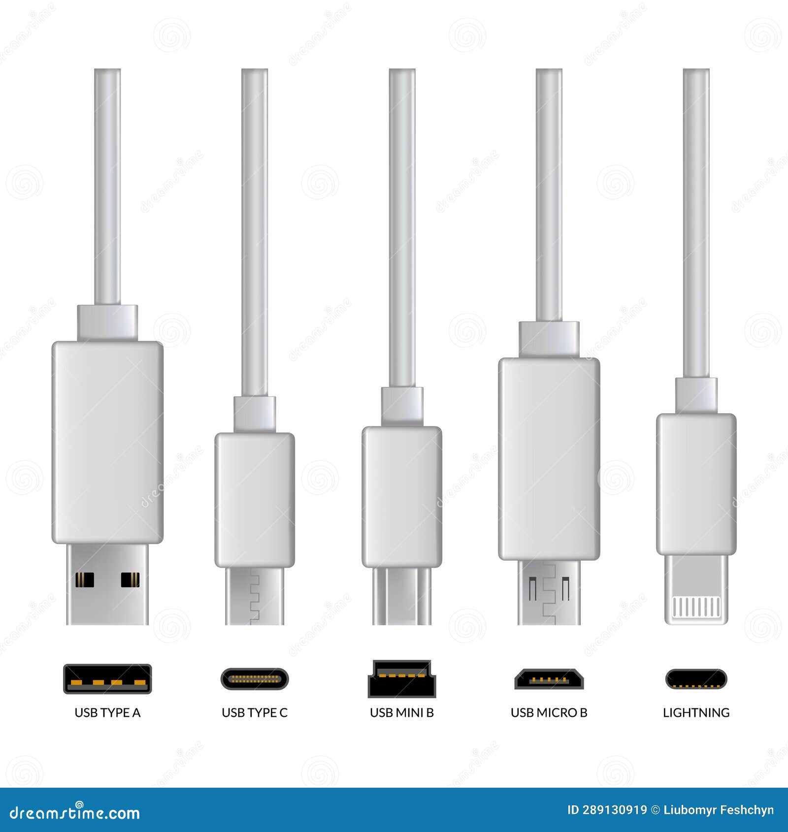 Usb Cable Connectors. Realistic Vector Set Of Phone Jacks For Cabling ...