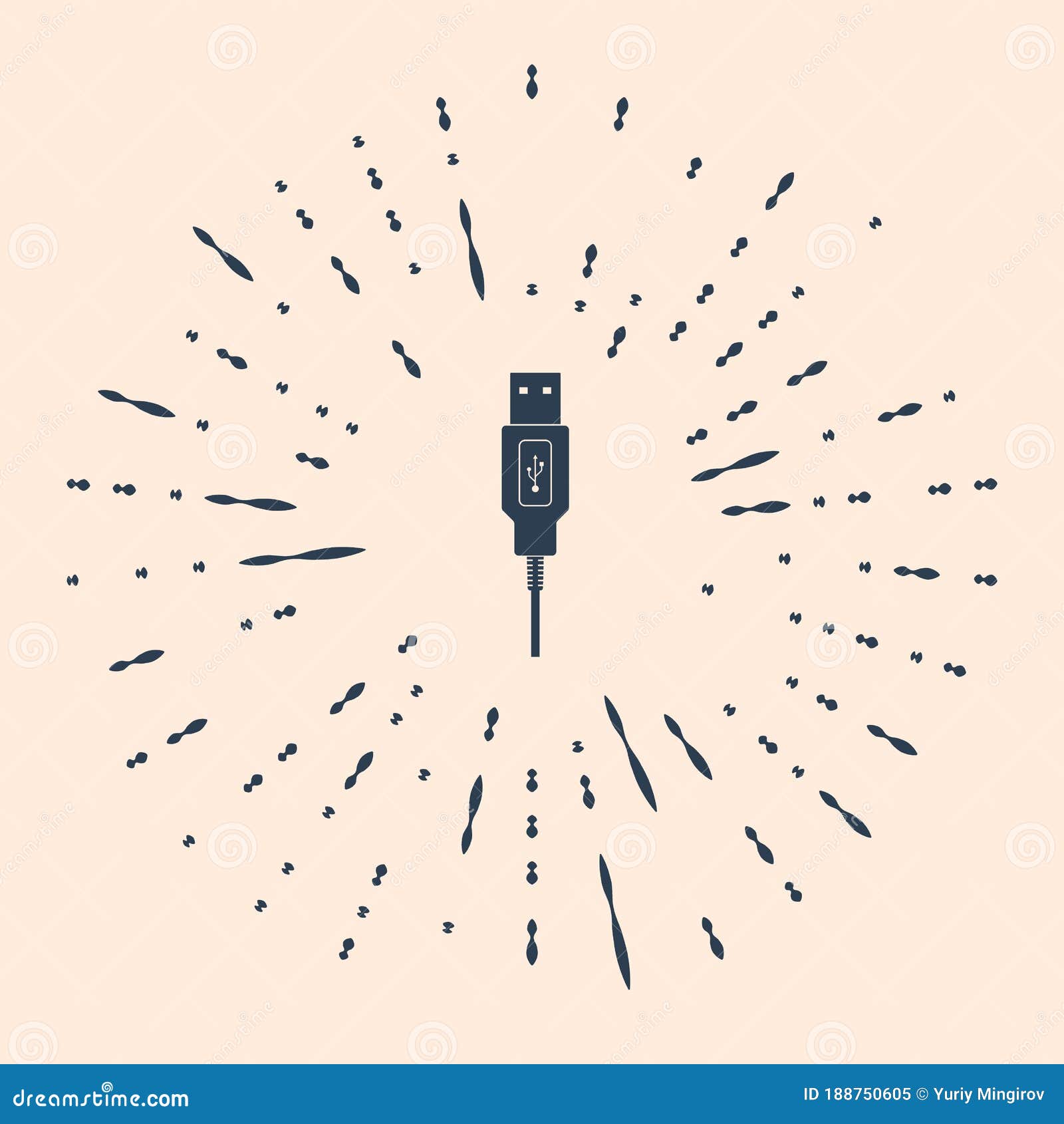 USB Cable Cord Icon on Beige Background. Connectors and Sockets for PC ...
