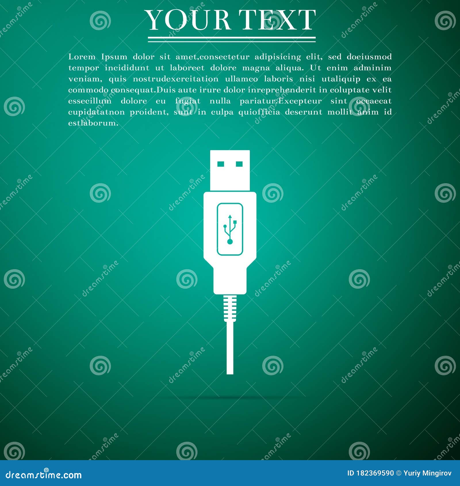USB Cable Cord Icon Isolated on Green Background. Connectors and ...