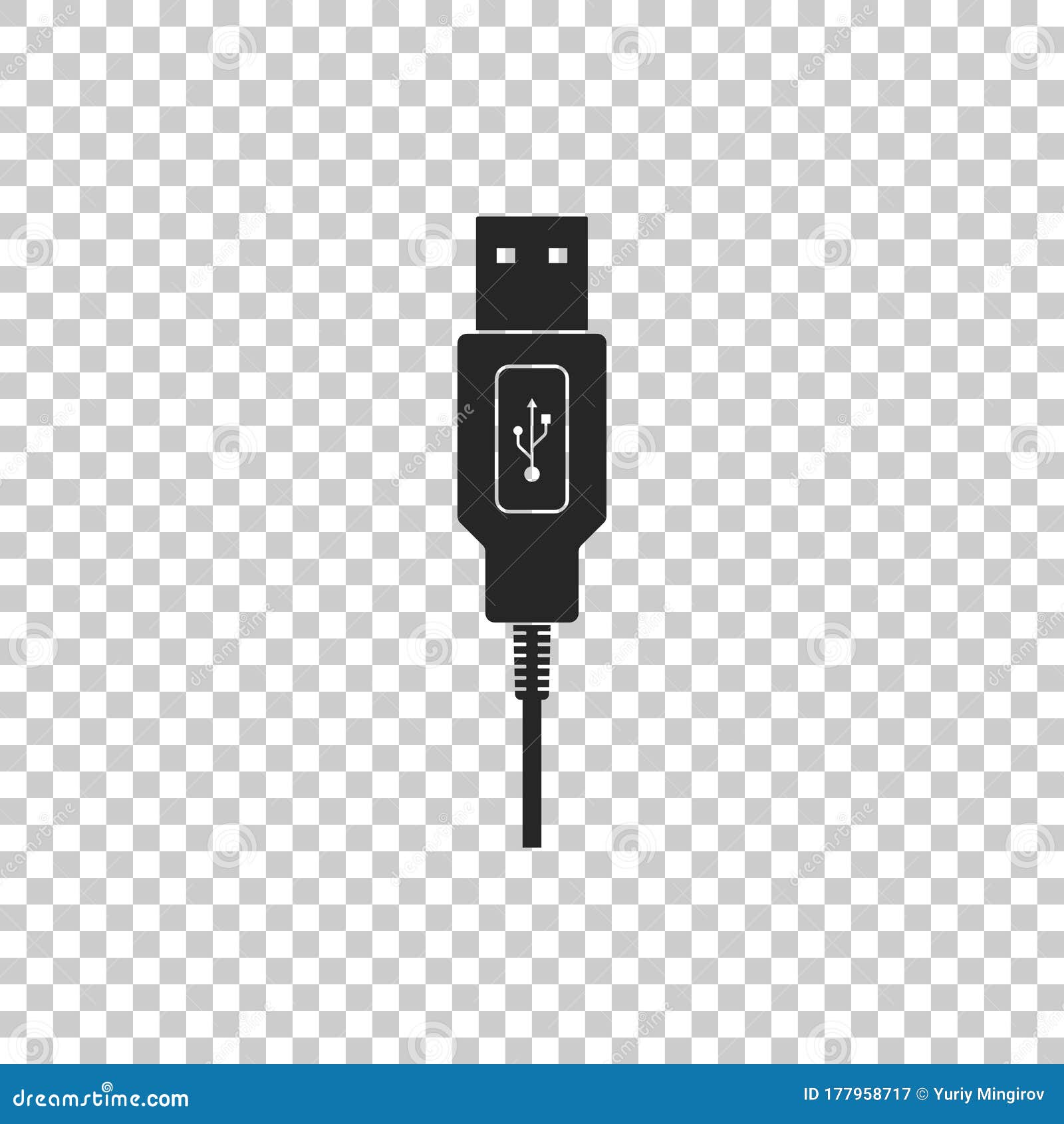 USB Cable Cord Icon Isolated on Transparent Background. Connectors and ...