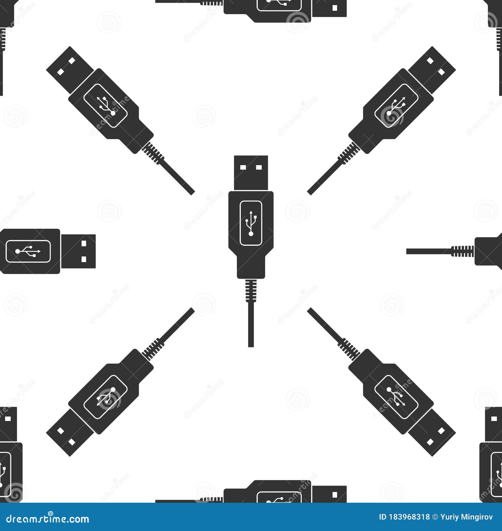 USB Cable Cord Icon Seamless Pattern on White Background. Connector and ...