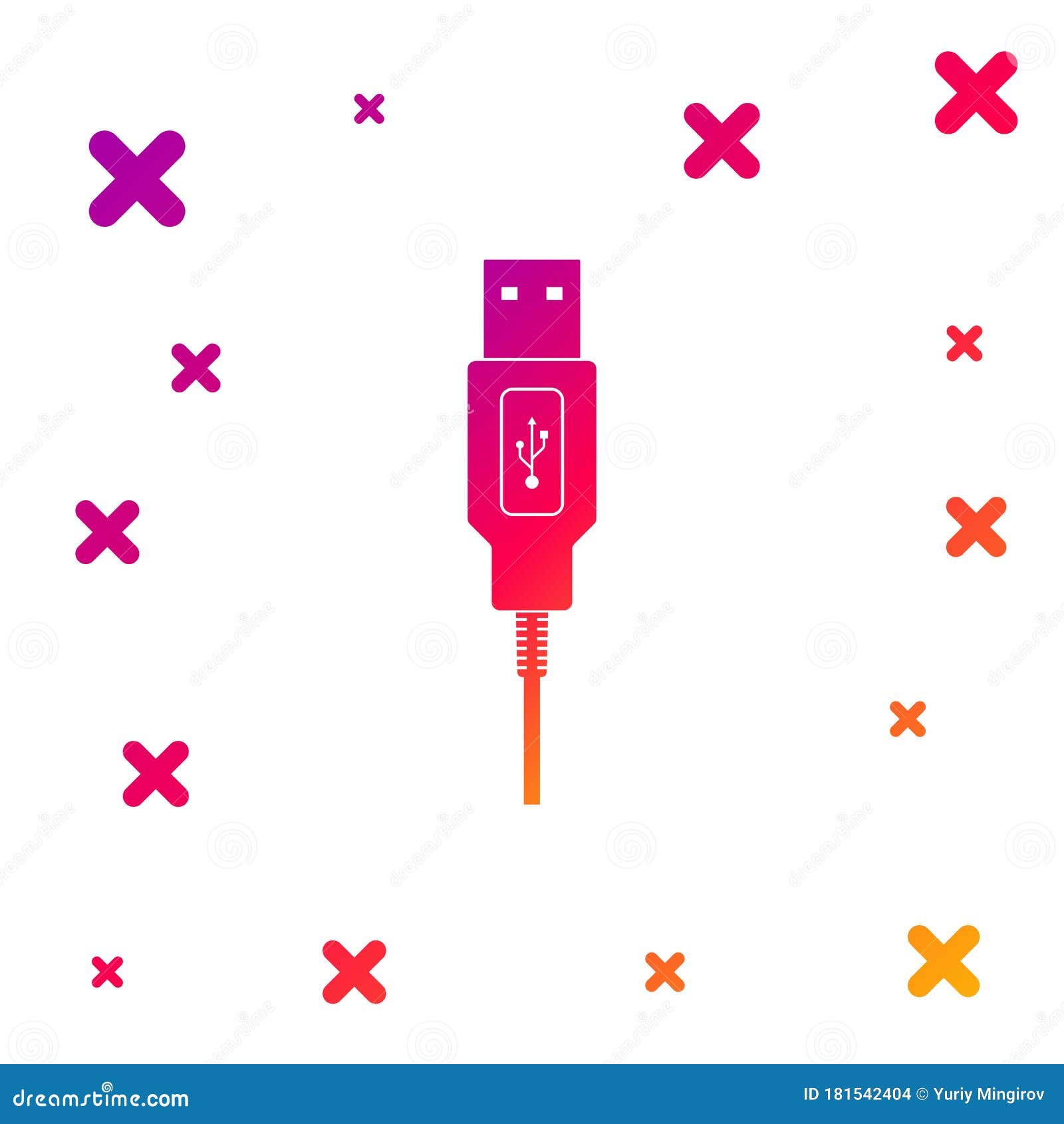 USB Cable Cord Icon on White Background. Connectors and Sockets for PC ...