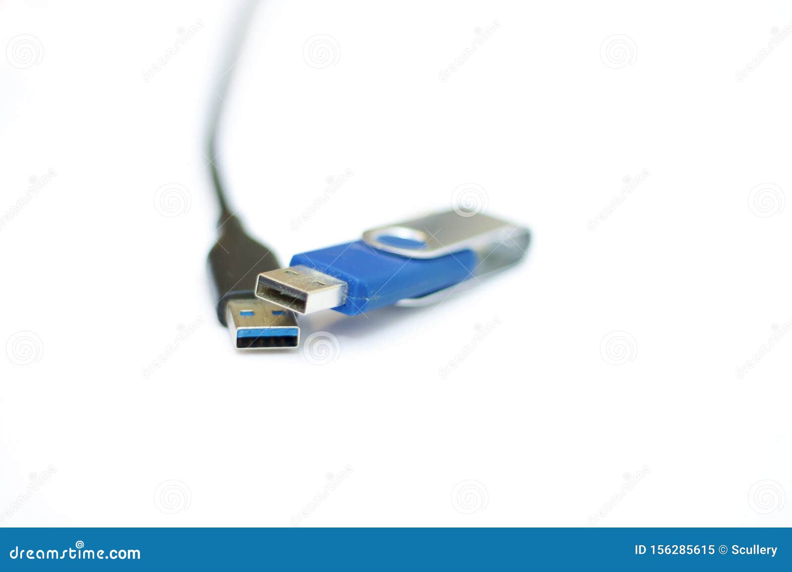 USB Cable and Usb Flash Memory Isolated on the White Background Stock ...