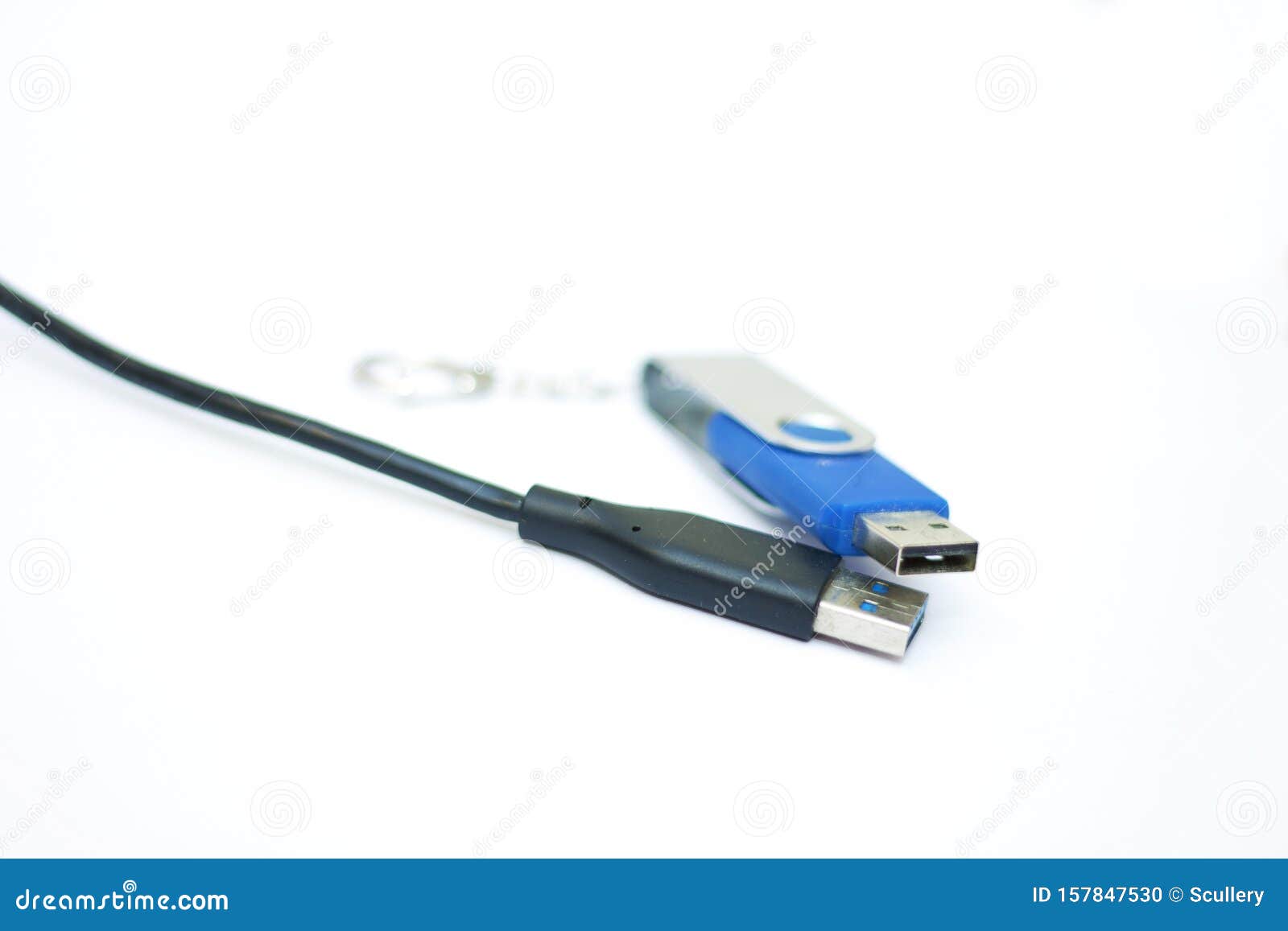 USB Cable and Usb Flash Memory Isolated on the White Background Stock ...