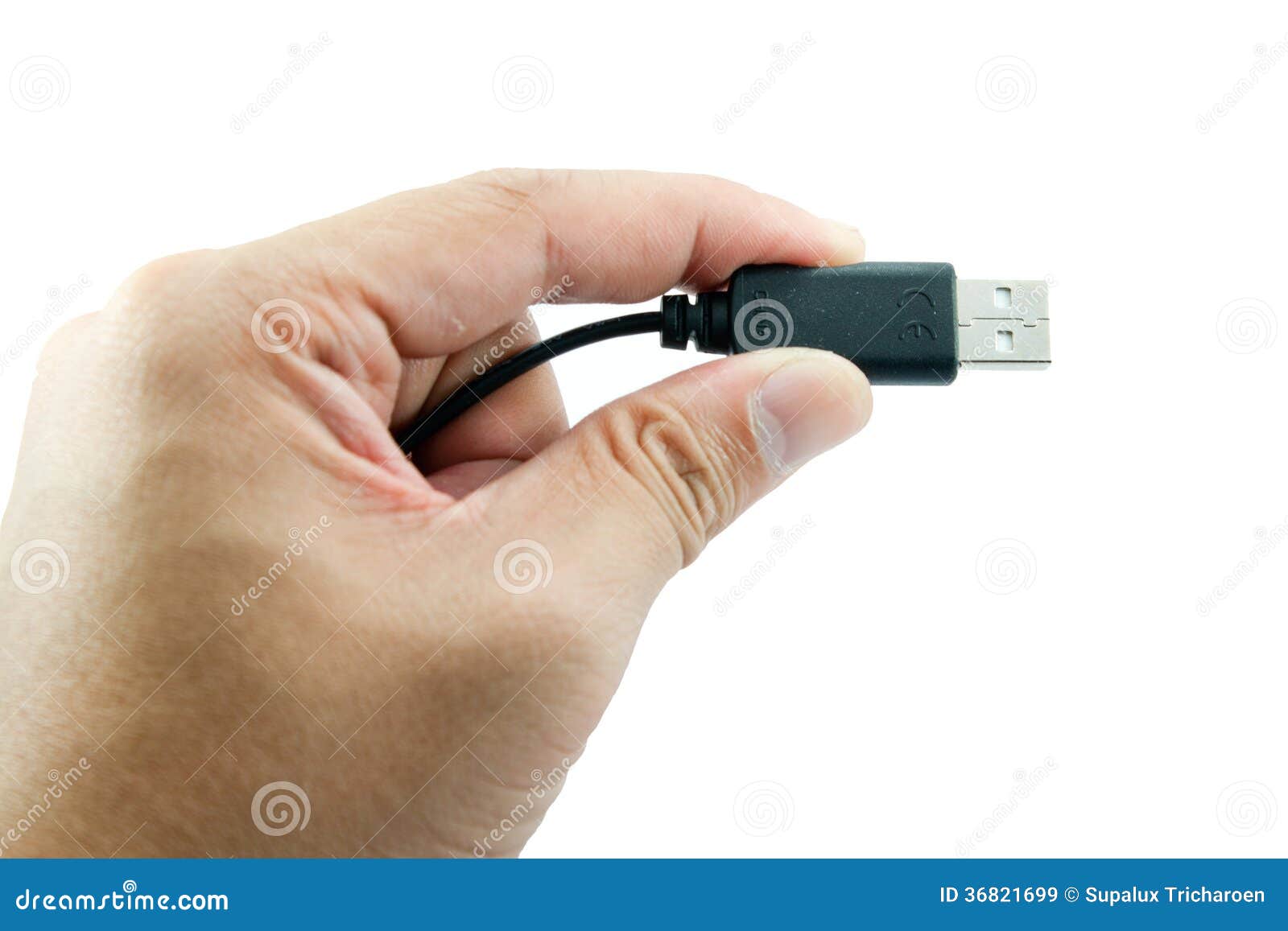 USB cable in hand stock image. Image of isolated, connection - 36821699