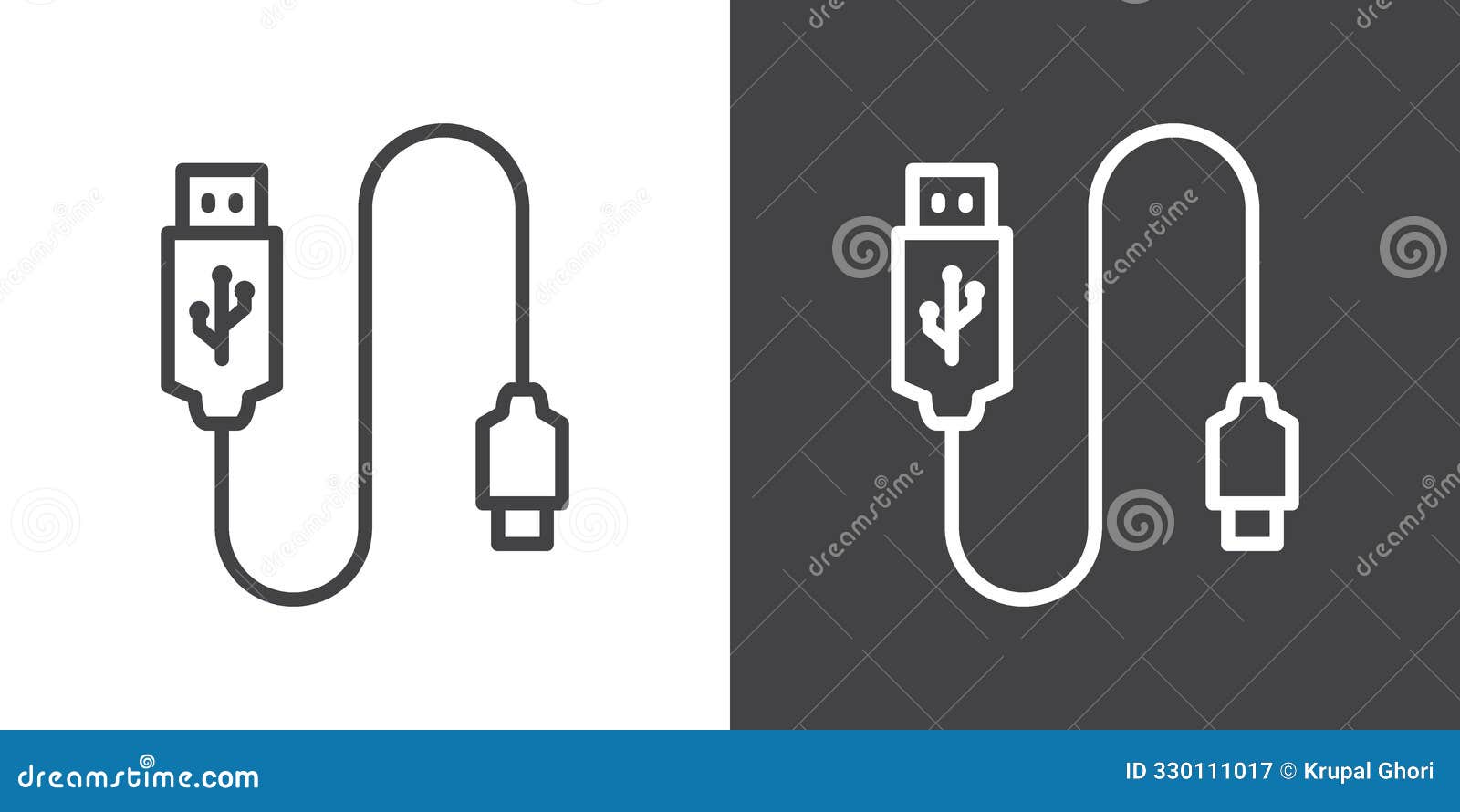 USB Cable Icon Flat Vector Set Outline Stock Illustration ...