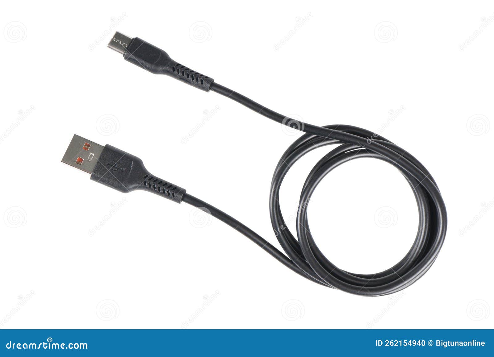USB Cable Isolated on White Background. Mobile Phone Charging Cable ...