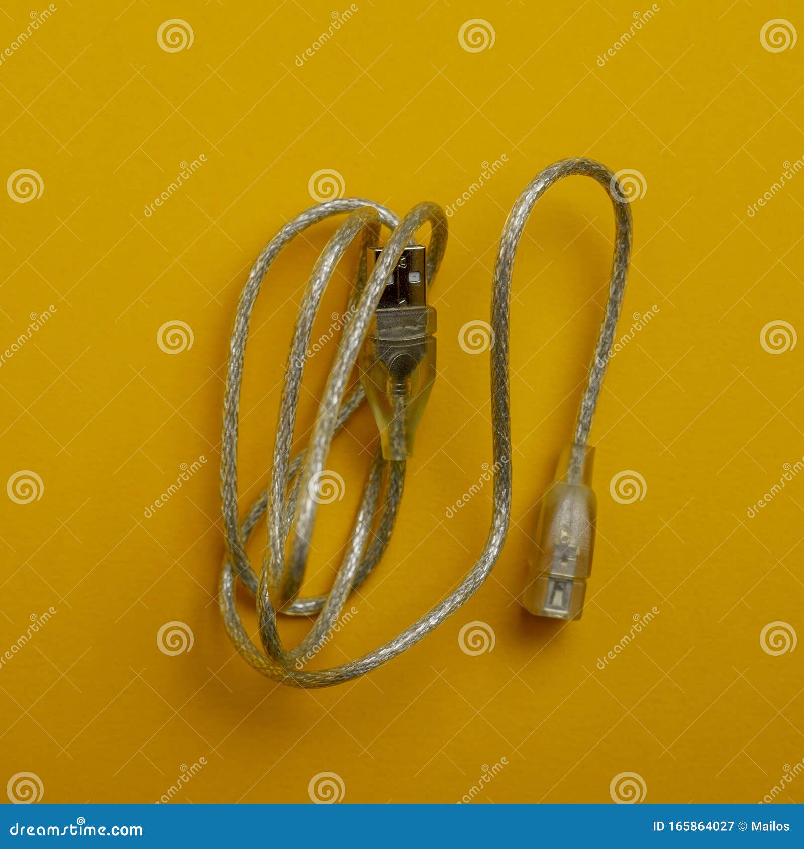 USB Cable Isolated on Yellow Background Stock Image - Image of ...