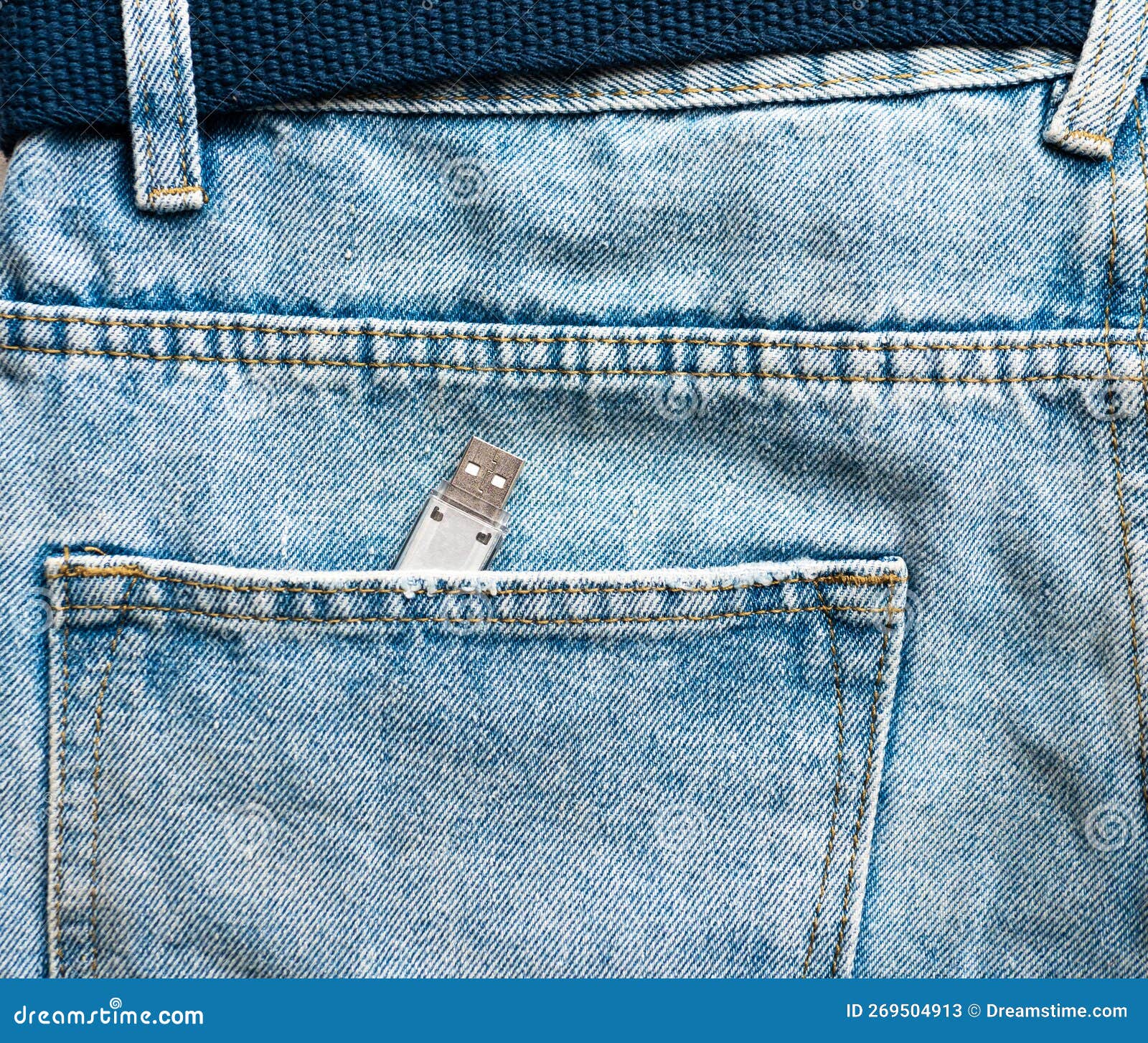 USB Cable in Jeans Pocket. Portable Memory Card in Your Pocket Stock ...