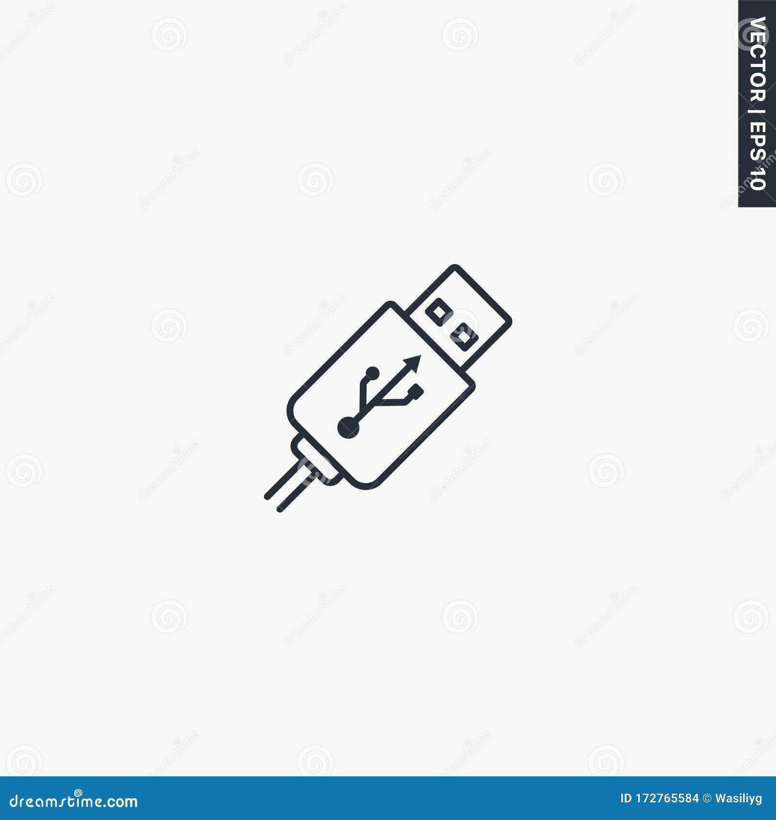 USB Cable, Linear Style Sign for Mobile Concept and Web Design Stock ...