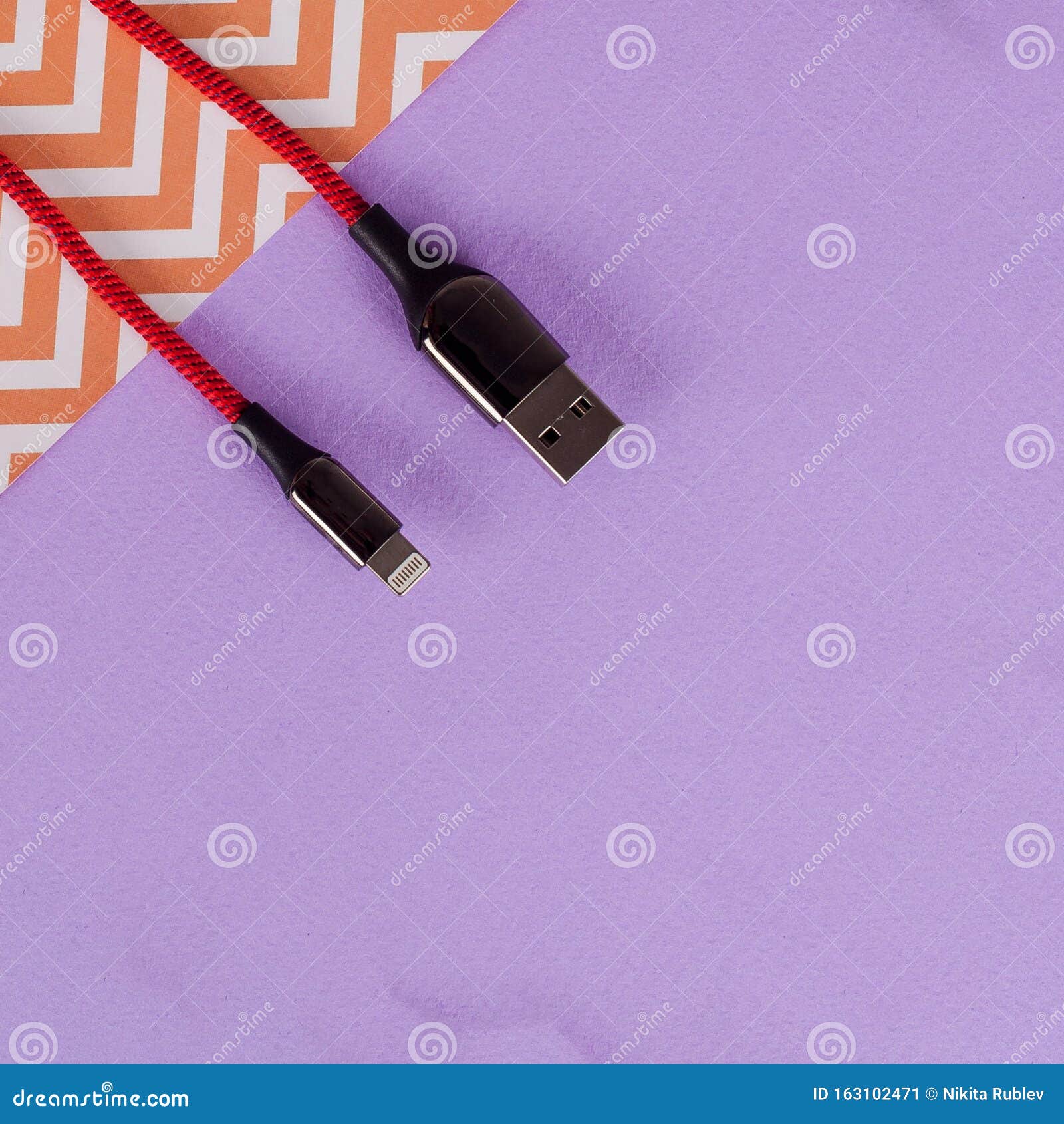 USB Cable for Mobile Phone on Colorful Paper Background Stock Image ...