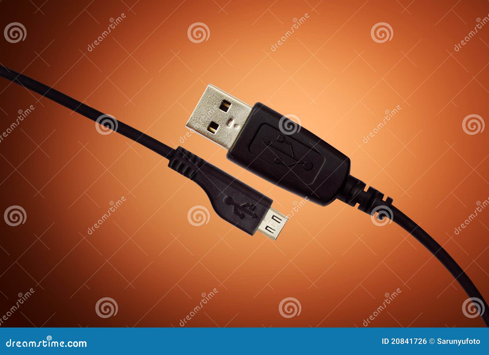 USB Cable On Orange Background Stock Photo - Image of black, isolated ...