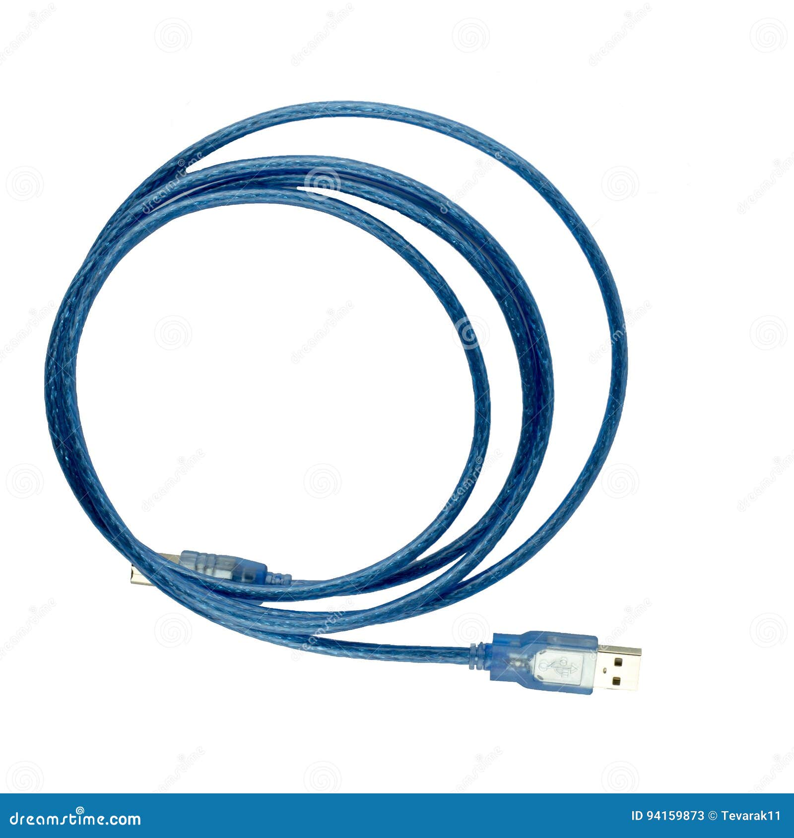 USB Cable Plug Blue Isolated on White Background Stock Image - Image of ...