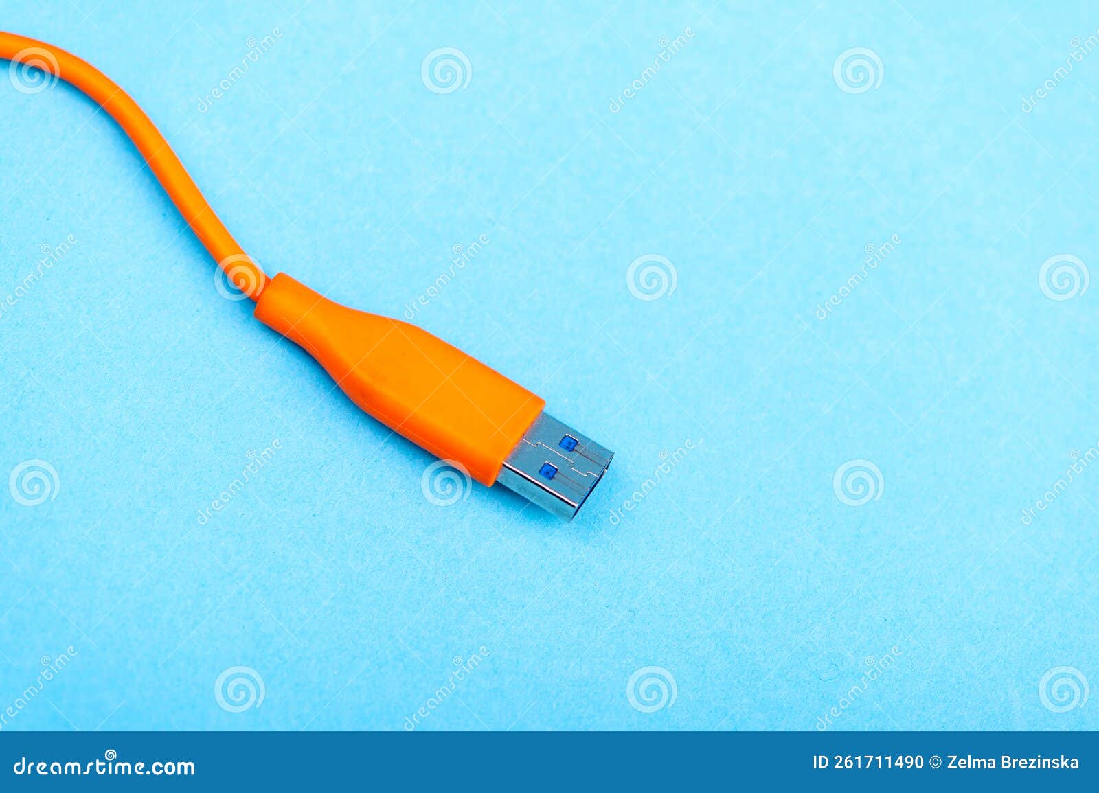 USB Cable Plug Isolated on Blue Background Stock Photo - Image of ...