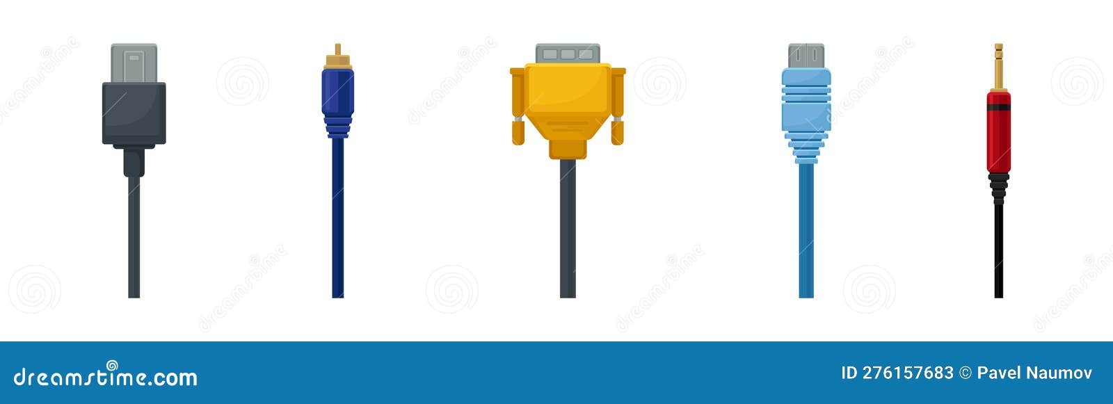 USB Cable Plugs Isolated on White Background Vector Set Stock Vector ...