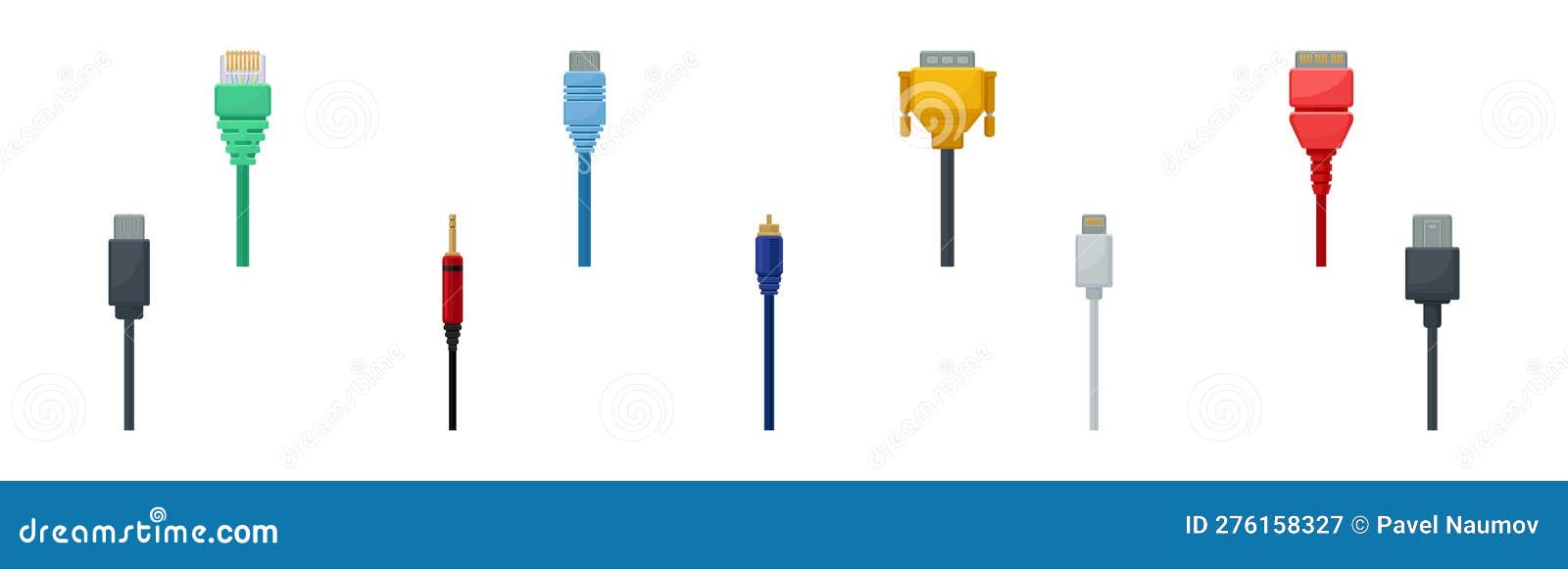 USB Cable Plugs Isolated on White Background Vector Set Stock Vector ...