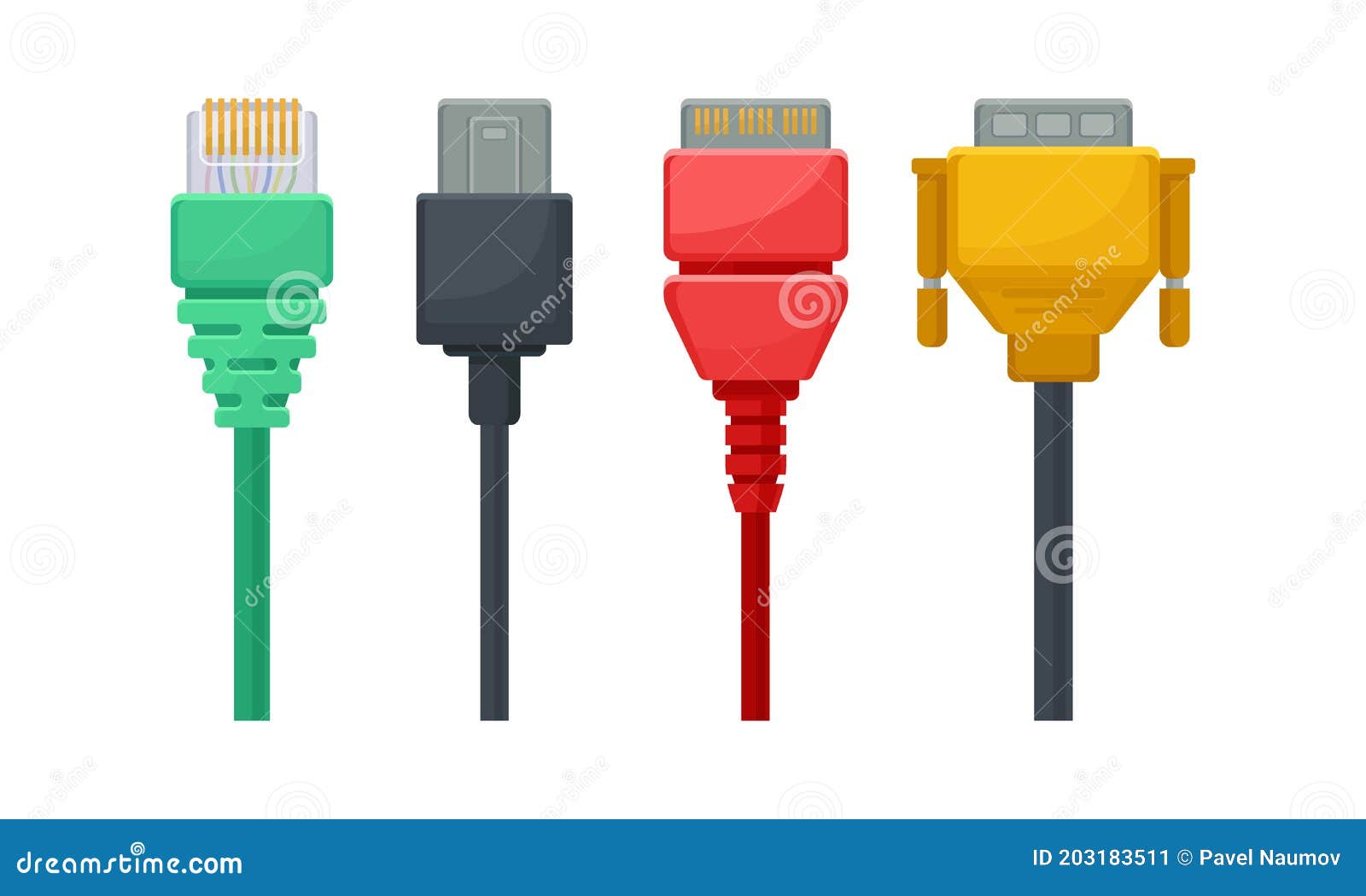 USB Cable Plugs Isolated on White Background Vector Set Stock Vector ...