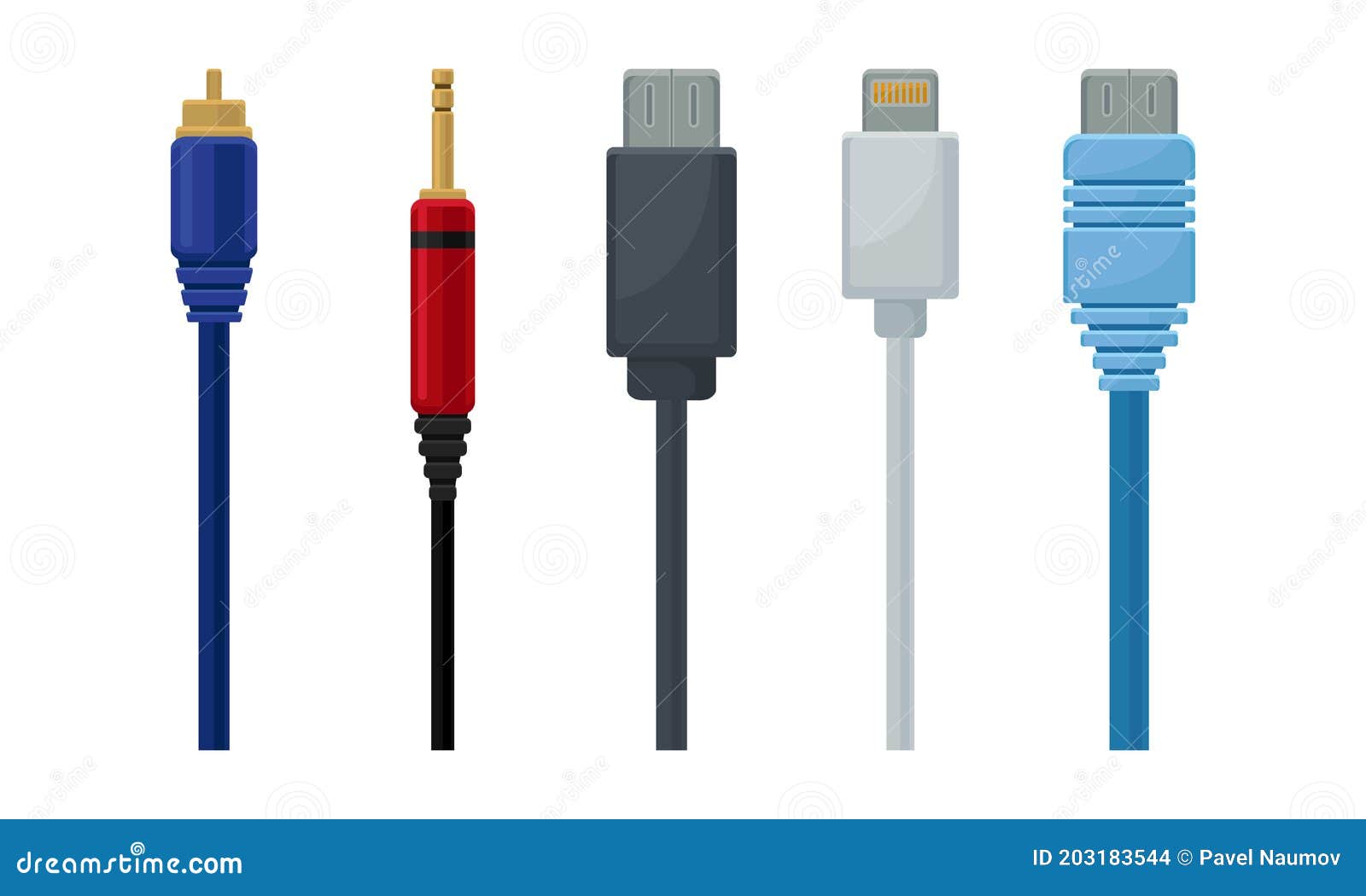 USB Cable Plugs Isolated on White Background Vector Set Stock Vector ...