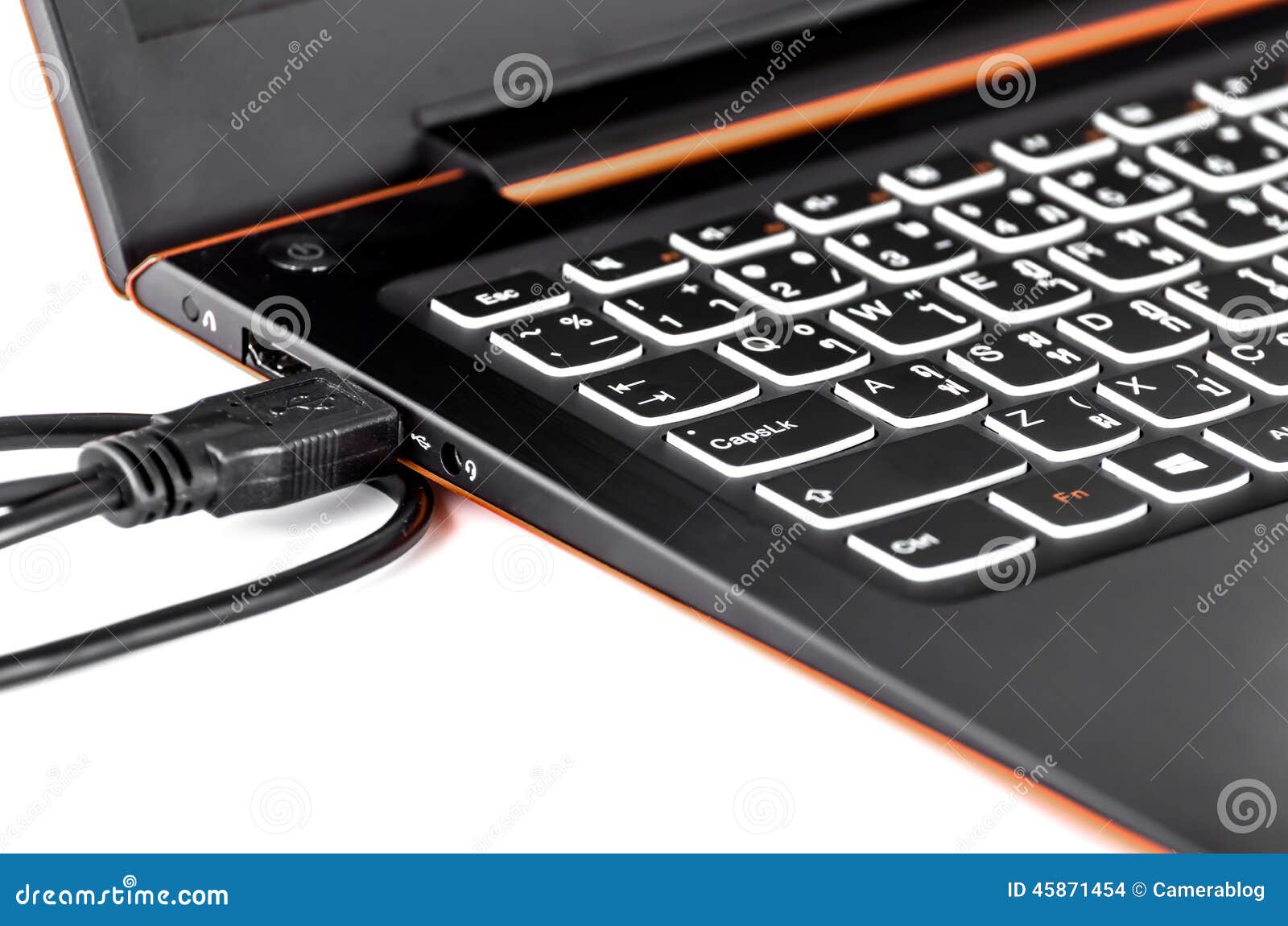 USB Cable Port Attach on Computer Notebook Stock Photo - Image of ...