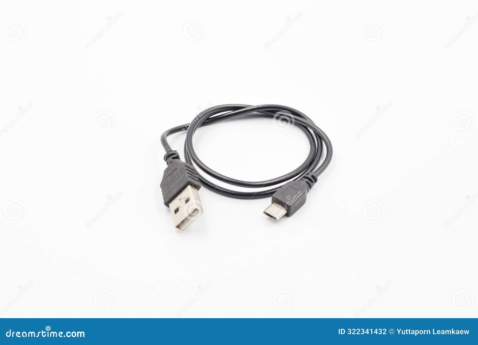 USB Cable for Smartphone on White Background, Black Usb Cable on White ...