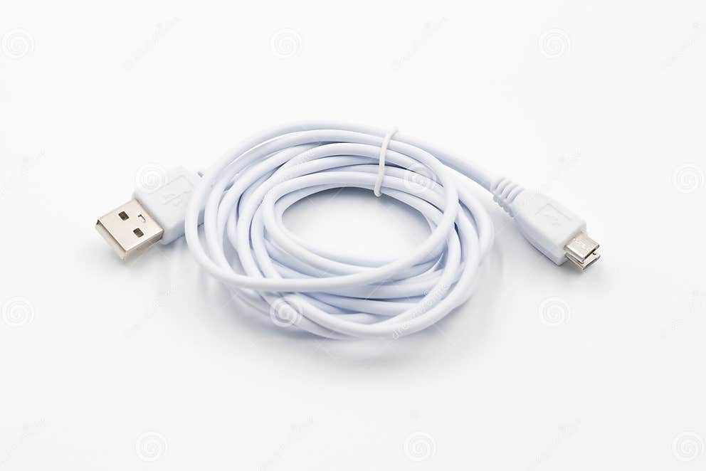 USB Cable for Smartphone on White Background, White Usb Cable on White ...